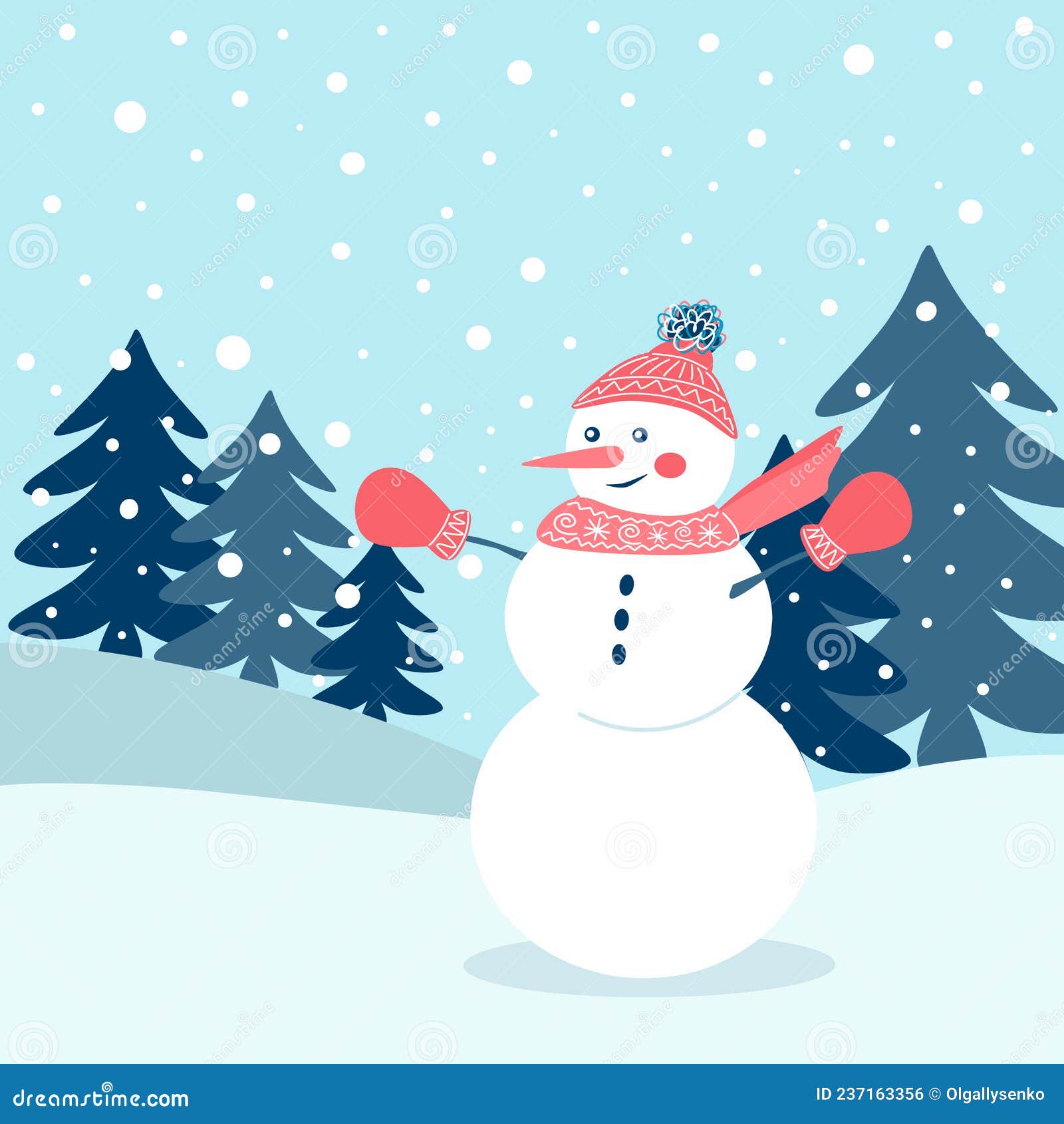 Cute Cartoon Snowman in the Forest Stock Vector - Illustration of snow ...
