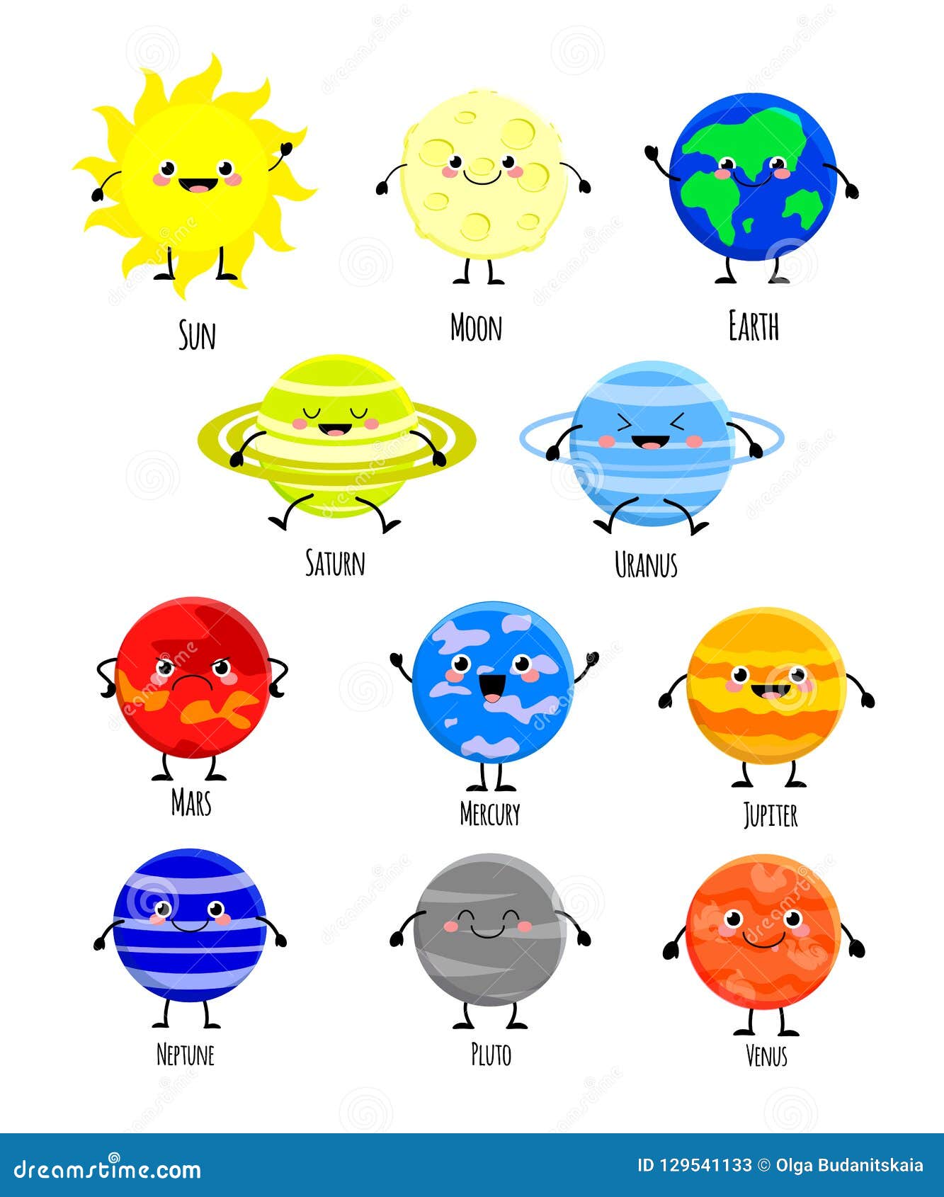 Cartoon Solar System Scheme. Planets In Planetary Orbits Around Sun ... Cartoon Solar System Scheme. Planets In Planetary Orbits Around Sun ...