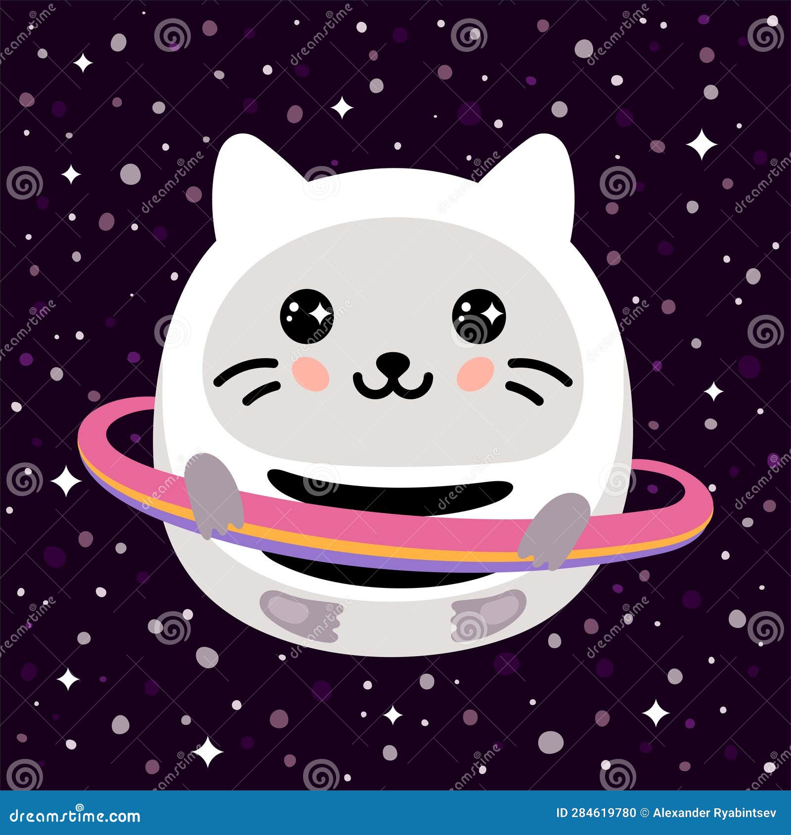 Cute Cartoon Space Cat Vector Illustration. Astronaut Cat. Stock Vector ...