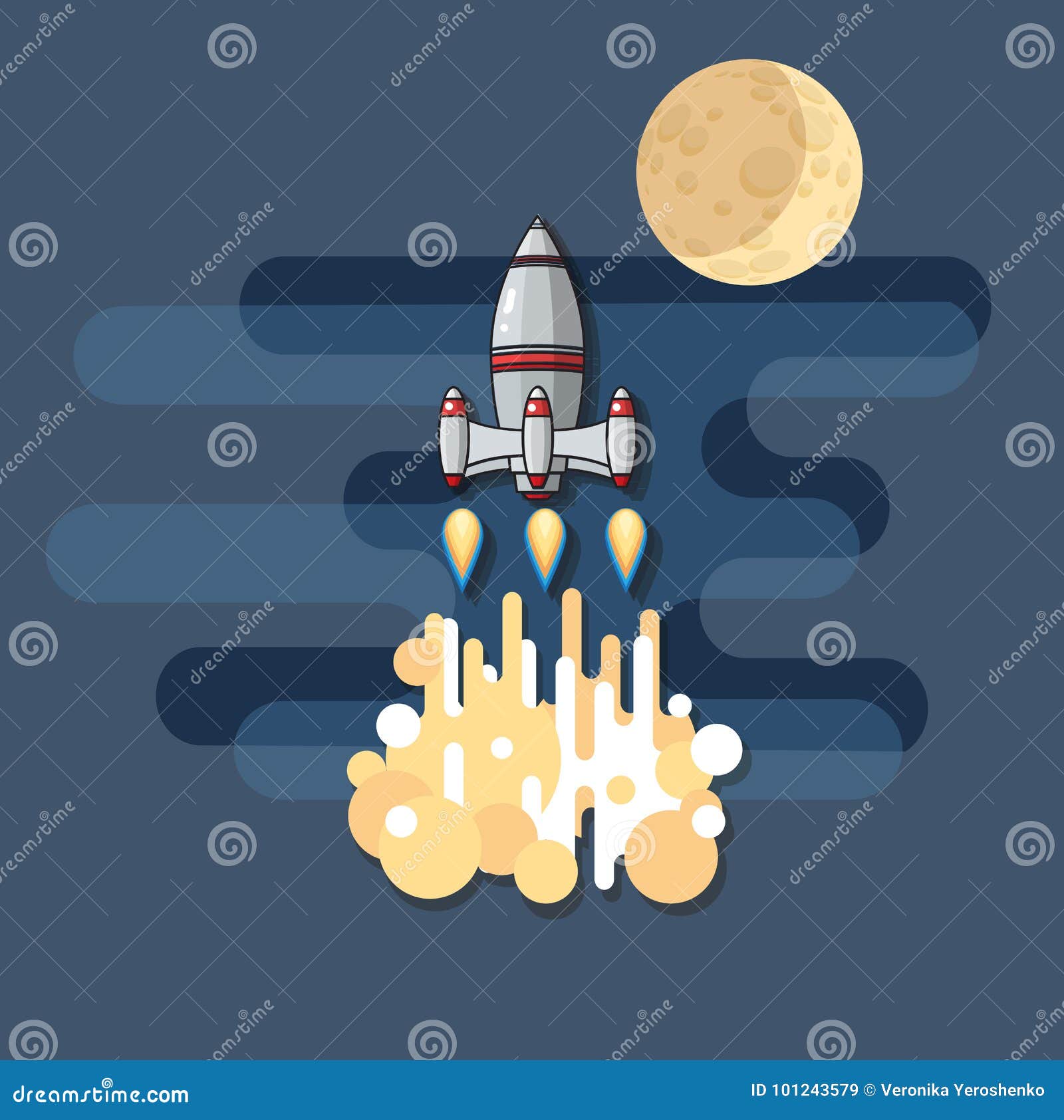 Cute Cartoon Space Rocket and Moon on Blue Background. Stock Vector ...