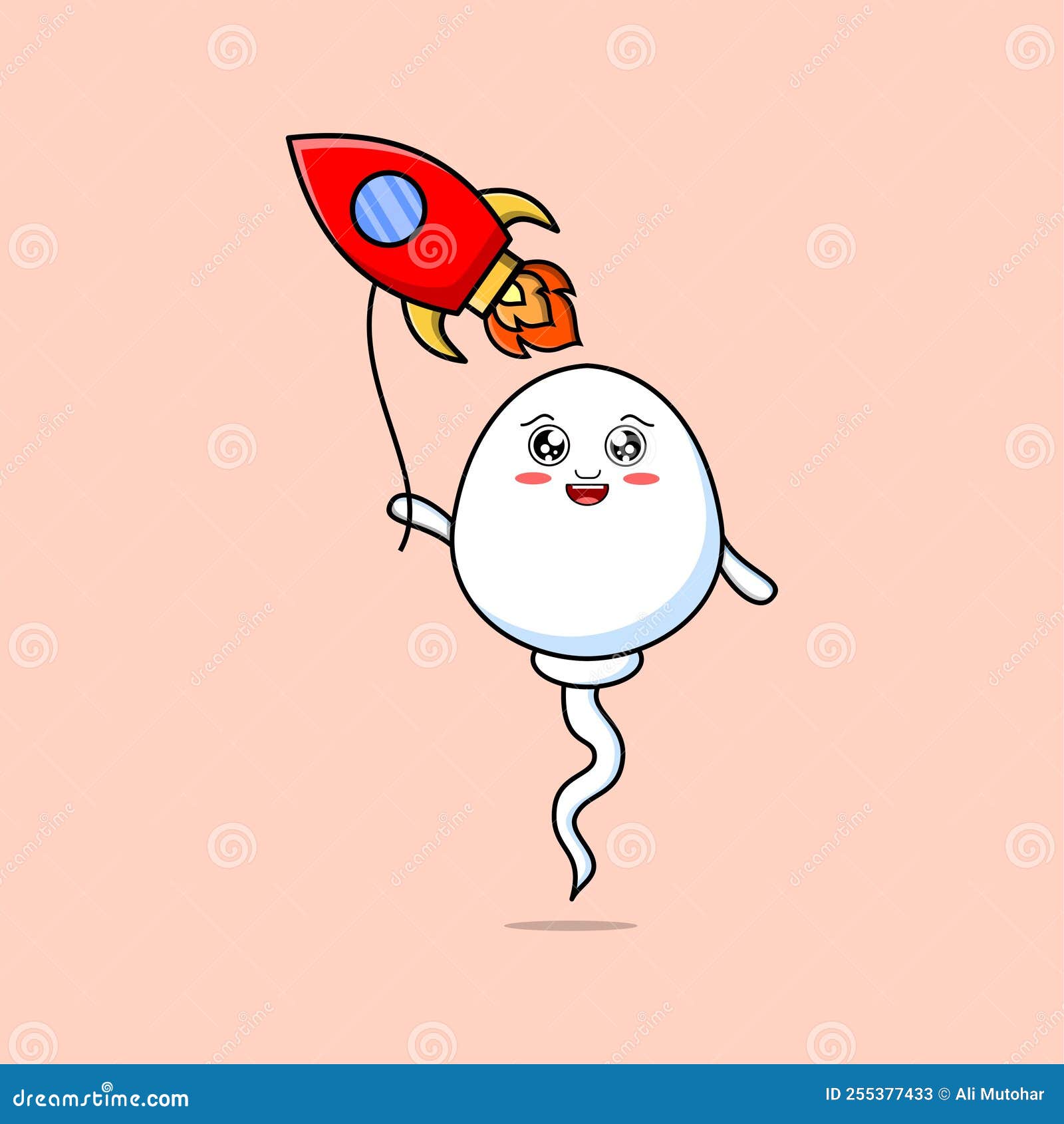 Cute Cartoon Sperm Floating With Rocket Balloon Vector Illustration ...