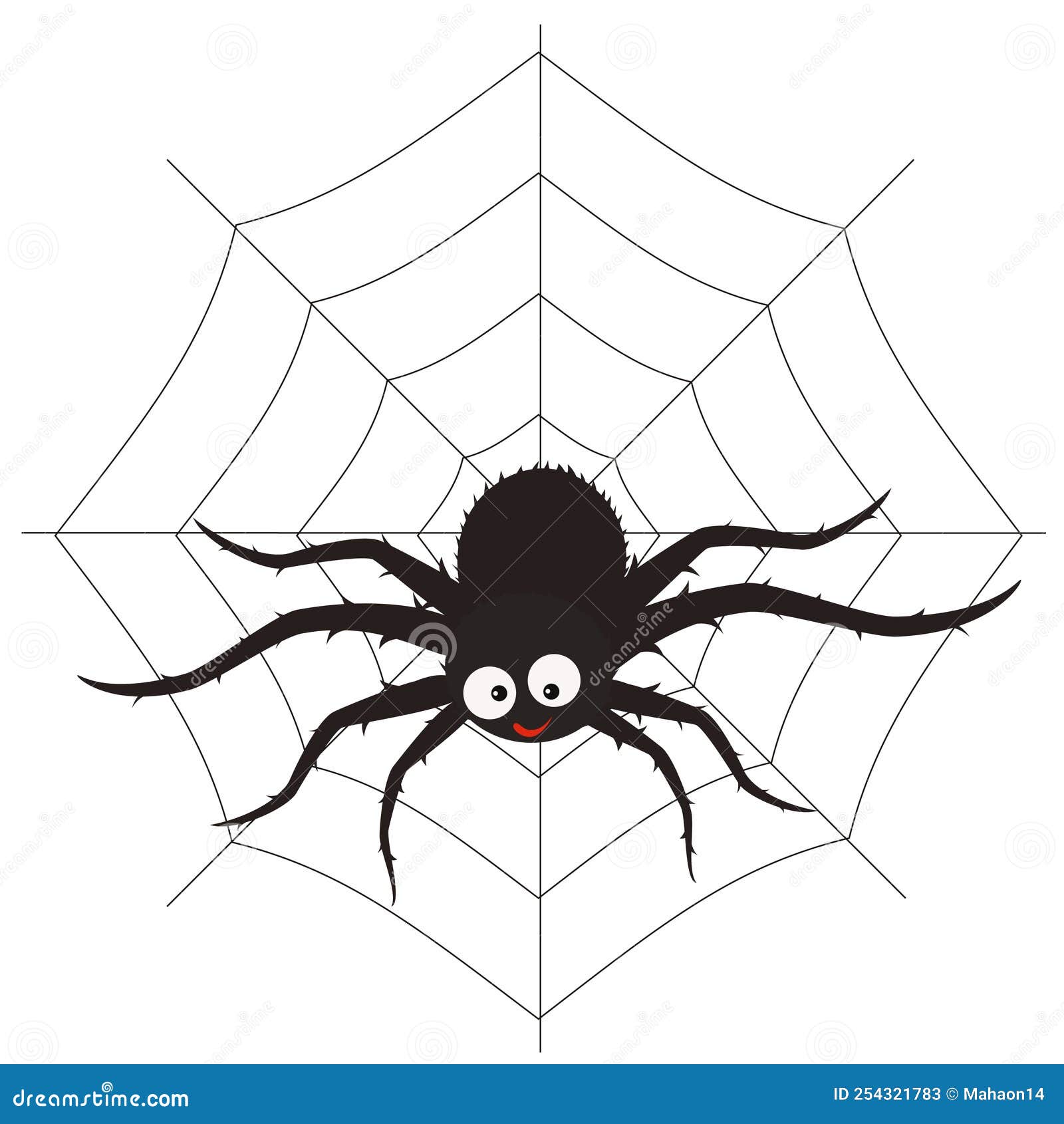 Cute Cartoon Spider Character on Spiderweb Stock Vector - Illustration ...