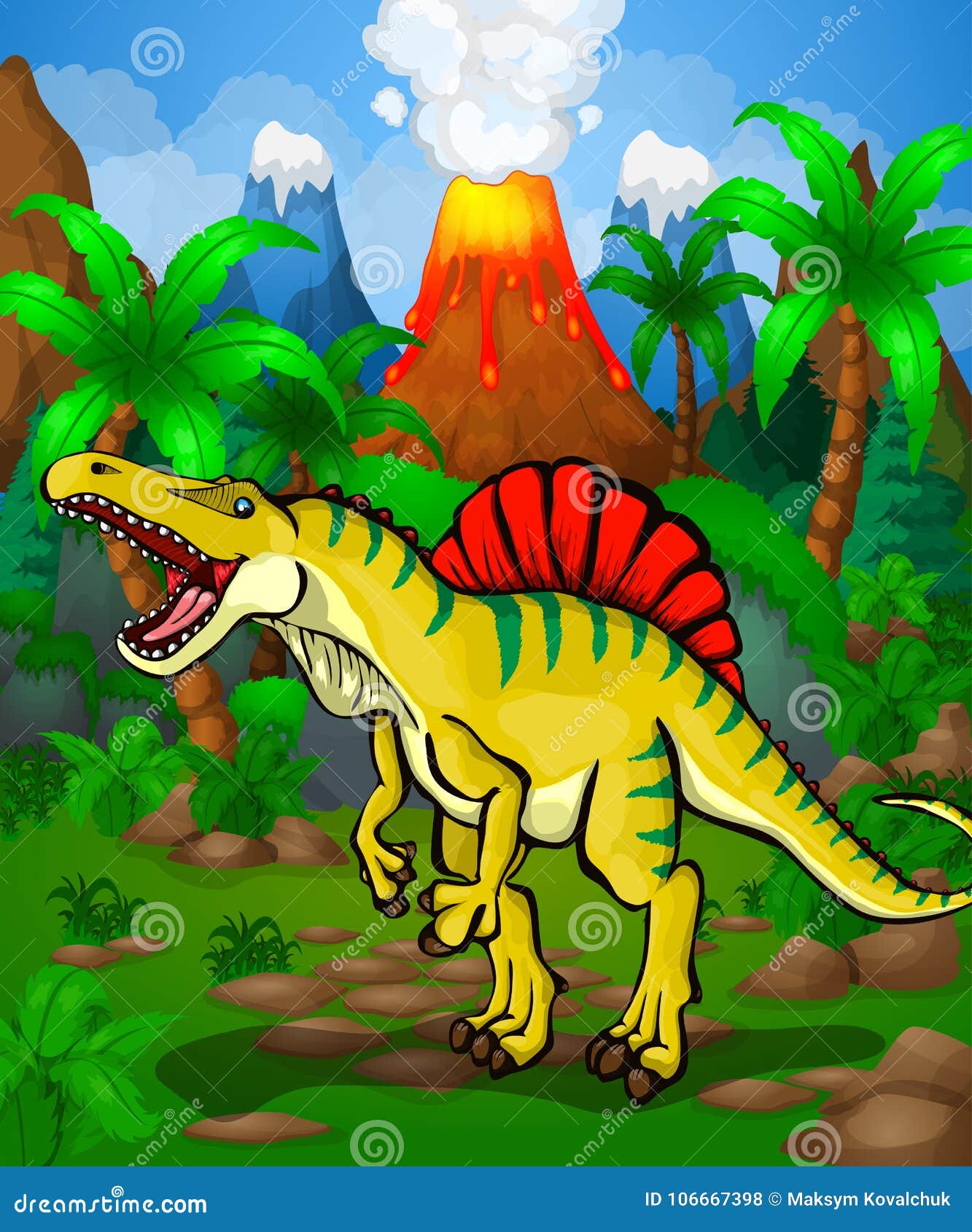 Cartoon Spinosaurus. Color By Number Educational Game For Kids Vector ...