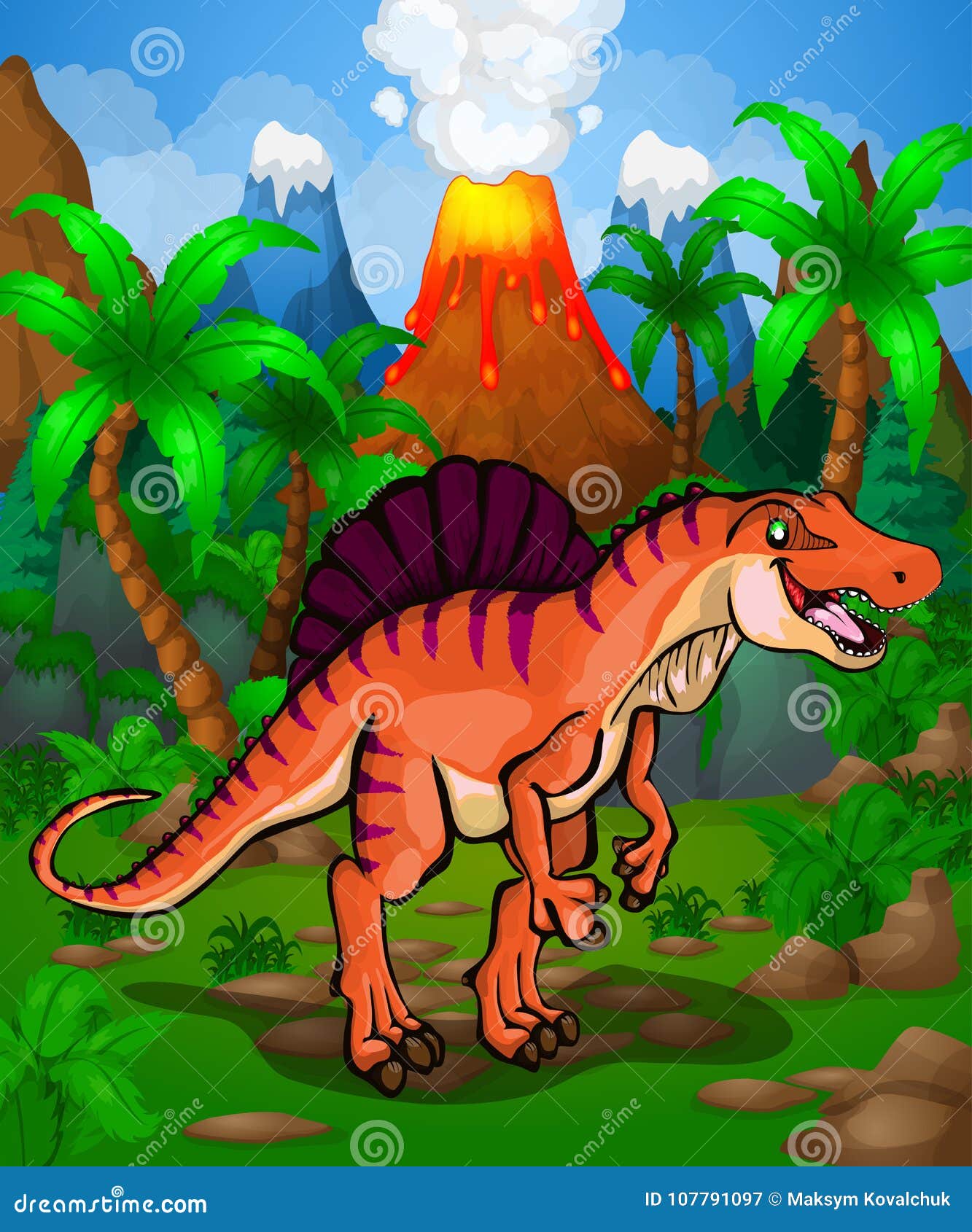 Cute Cartoon Spinosaurus. Vector Illustration of a Cartoon Dinosaur ...