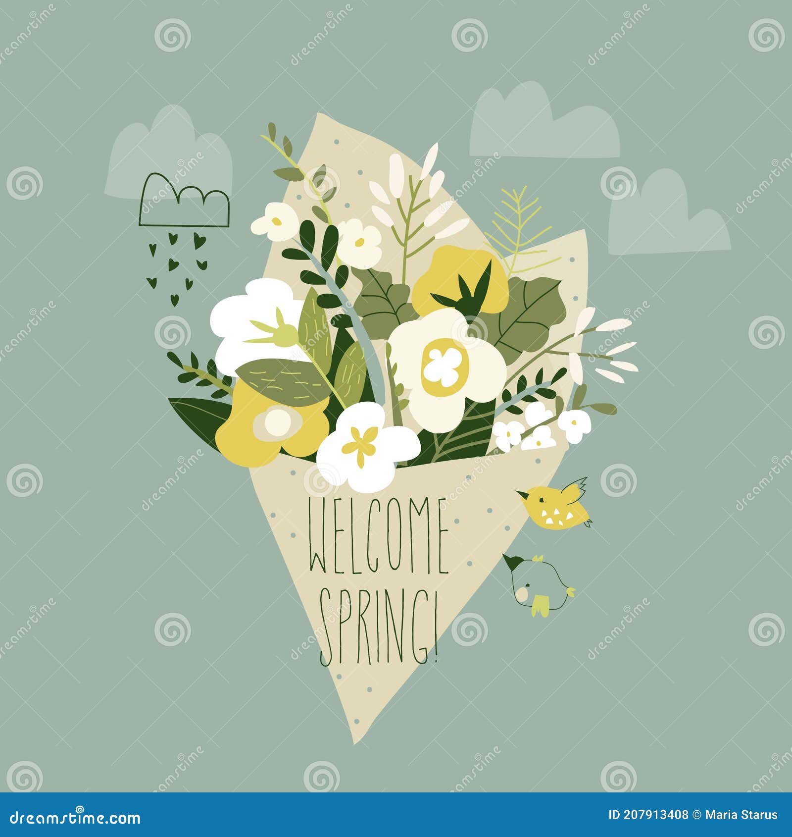Cute Cartoon Spring Bouquet of Flowers. Hello Spring Stock Illustration ...