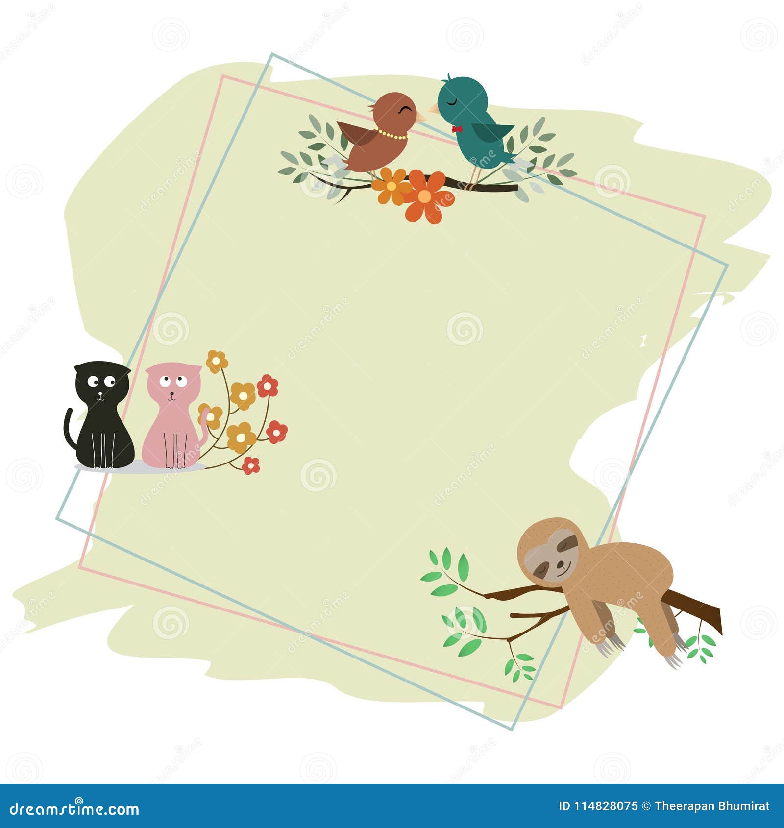 Cute Cartoon Square Frame with Flower and Floral. Stock Vector ...