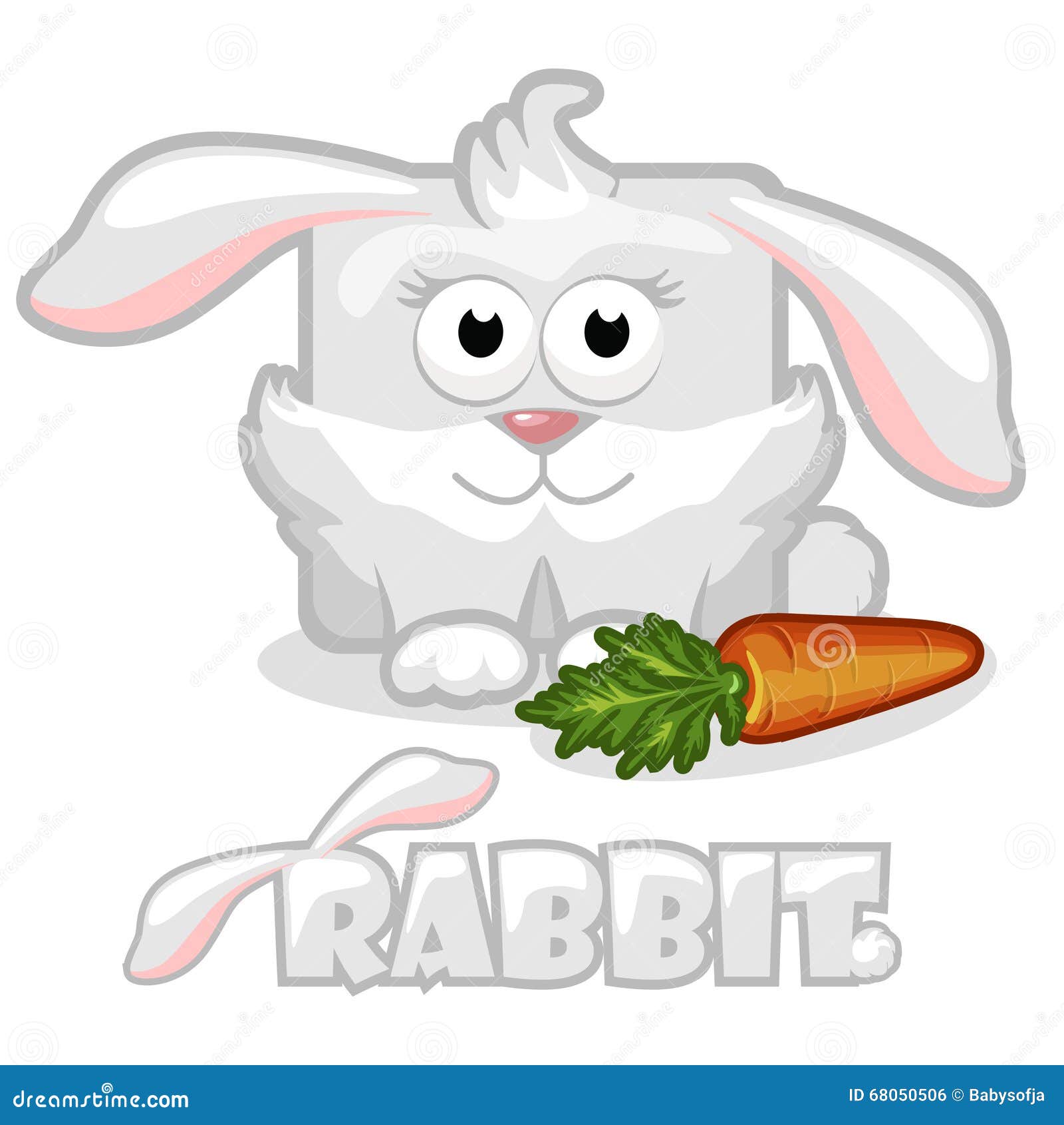 Cute Cartoon Square Rabbit Rabbit with Carrot Stock Vector ...