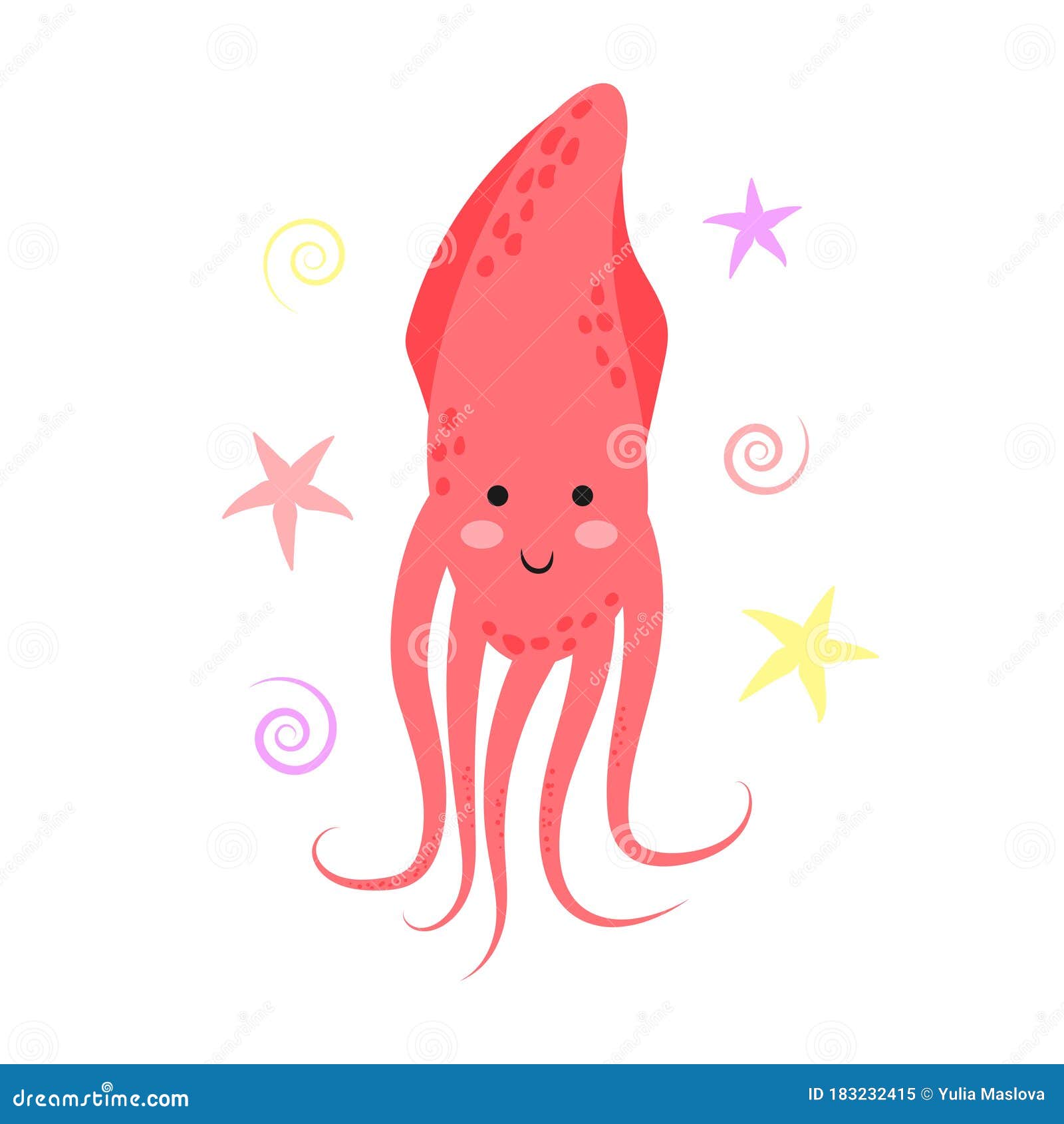 Cartoon Squid Isolated On White Background Vector Illustration ... Cartoon Squid Isolated On White Background Vector Illustration ...