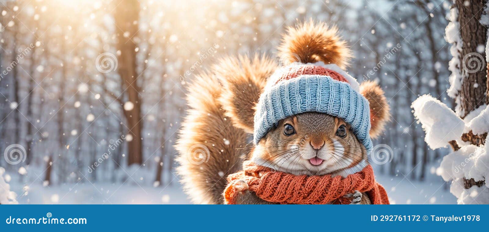 Cute Cartoon Squirrel a Winter Clearing Stock Illustration ...