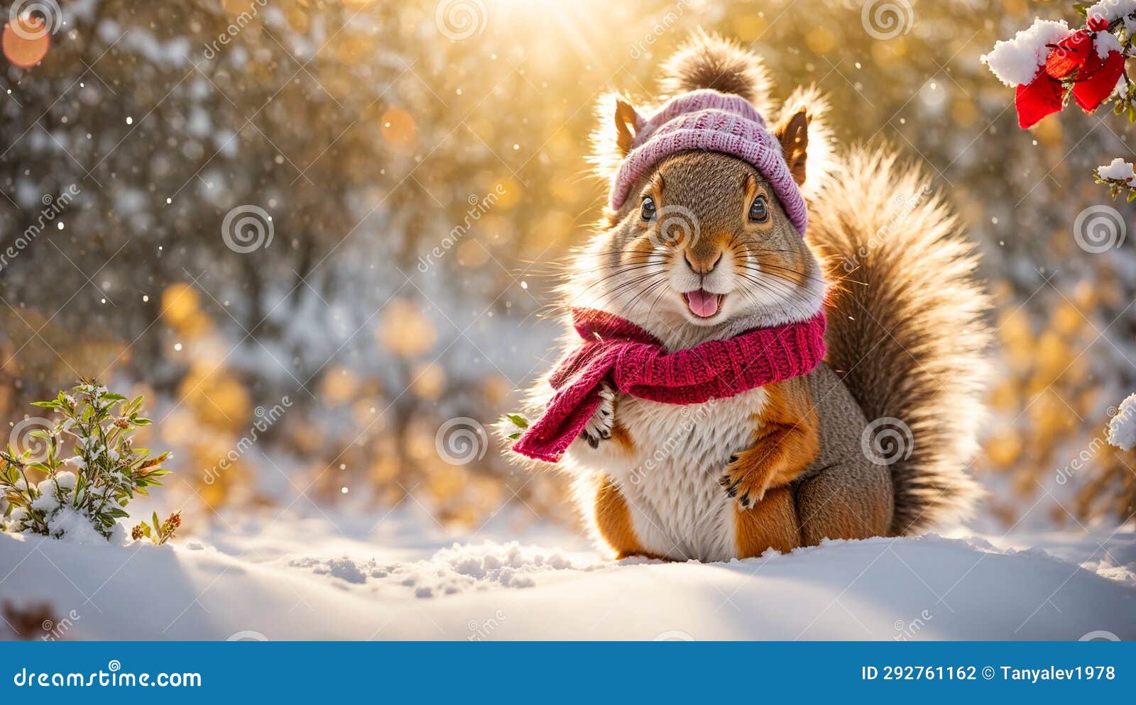 Cute Cartoon Squirrel a Winter Clearing Hat Stock Illustration ...