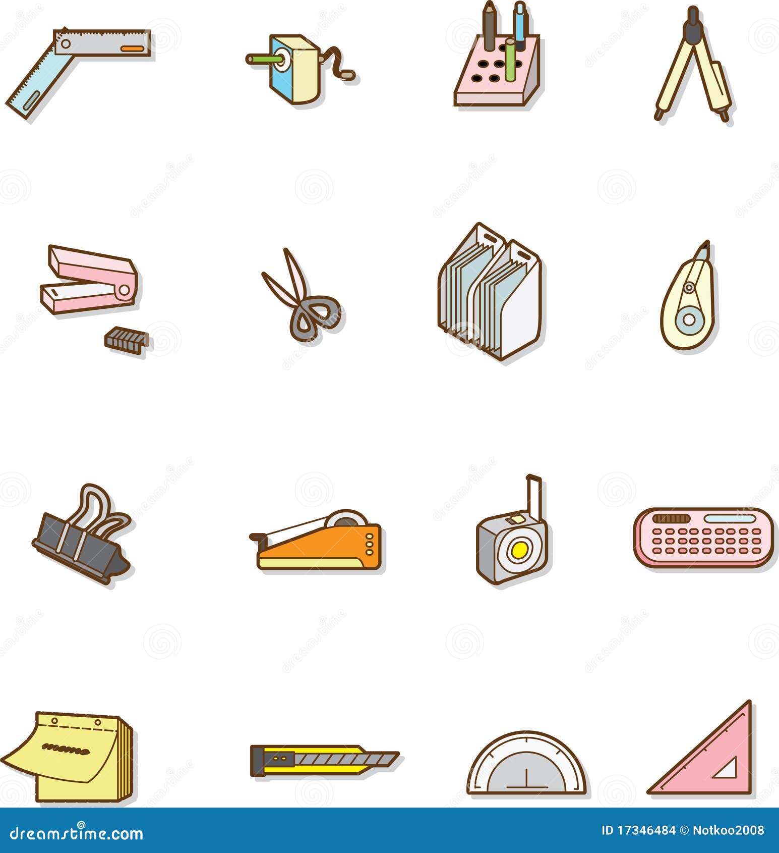 Cute cartoon stationery editorial stock image. Illustration of hand ...