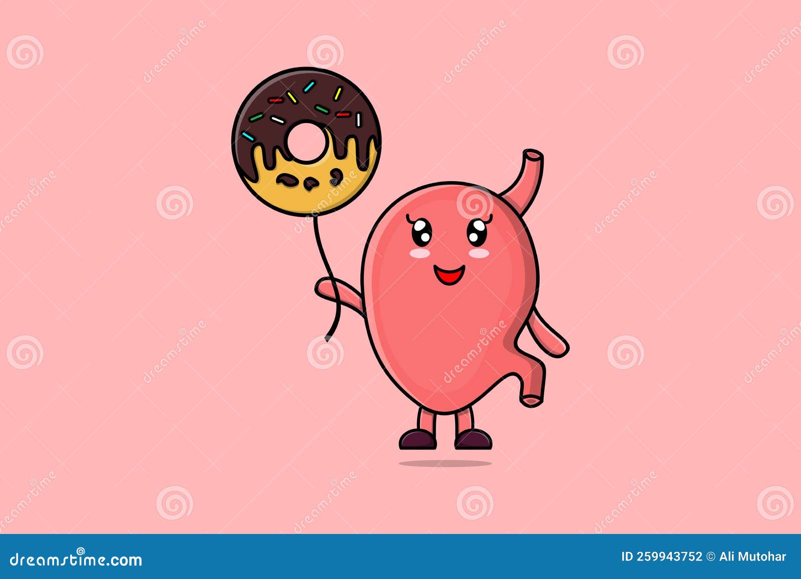 Cute Cartoon Stomach Floating with Donuts Balloon Stock Vector ...