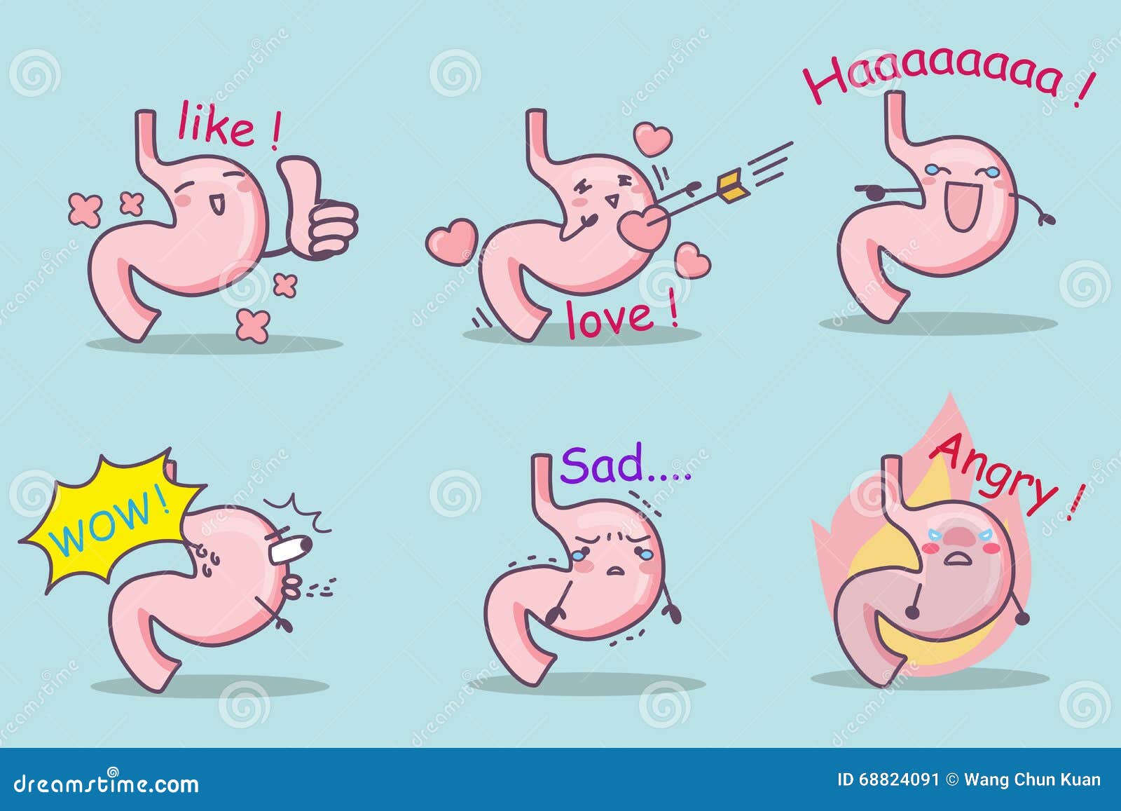 Cute Cartoon Stomach Set Stock Vector - Image: 68824091