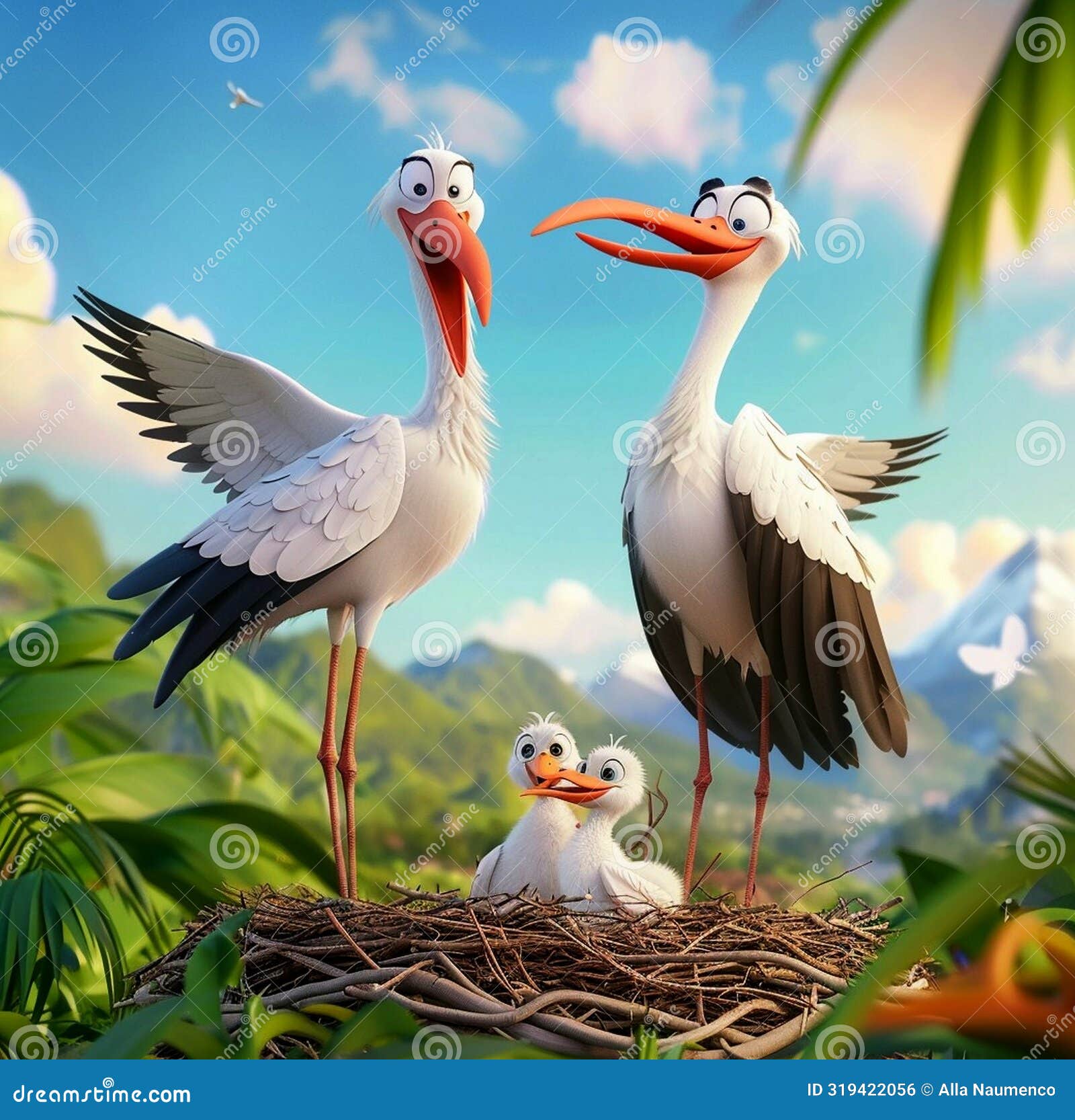 Stork Couple In Love Vector Illustration Isolated On White Background ...