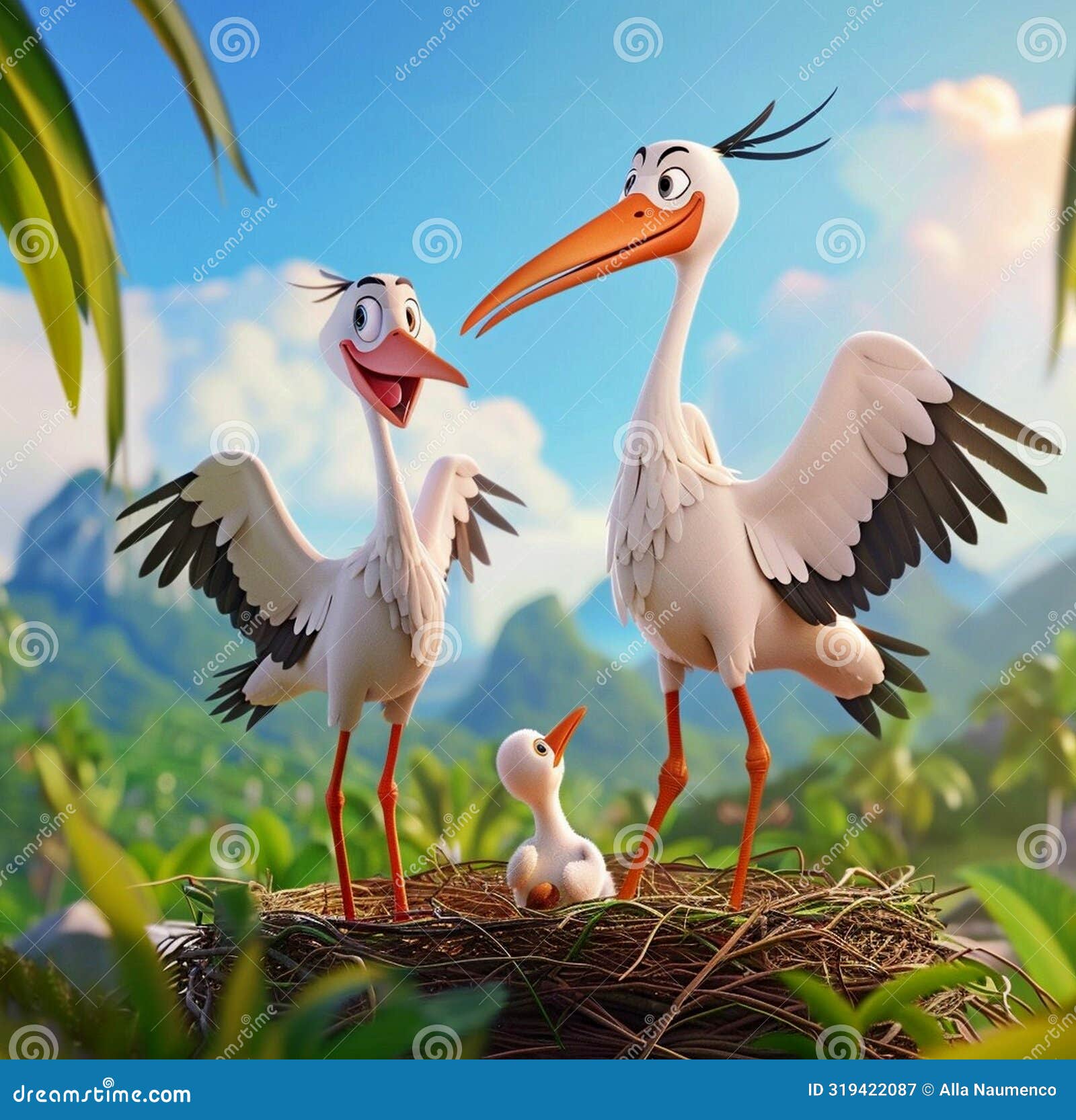 Stork And Couple Of Pigeon Silhouette Royalty-Free Stock Photo ...