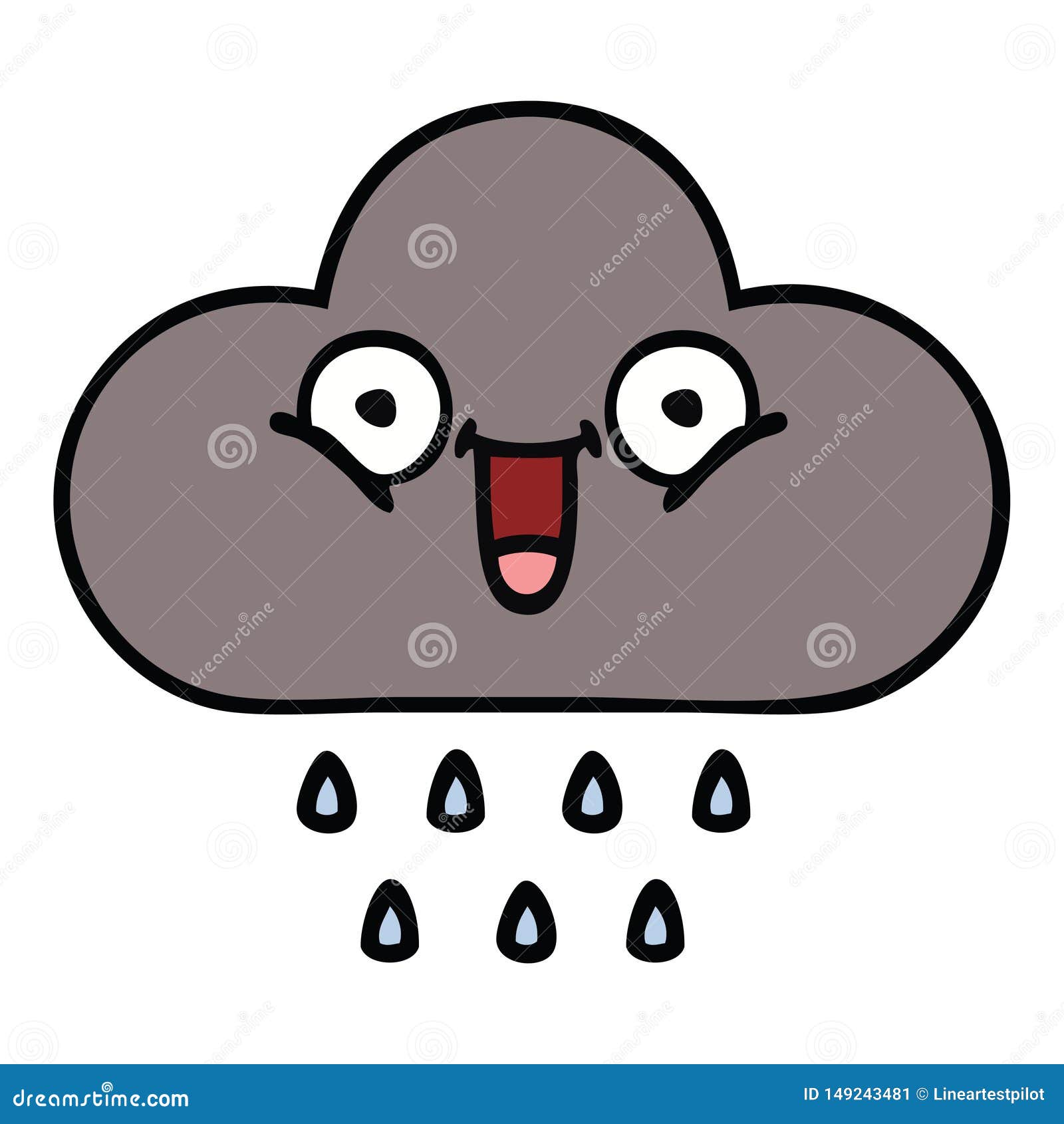 Cute Cartoon Storm Rain Cloud Stock Vector - Illustration of retro ...