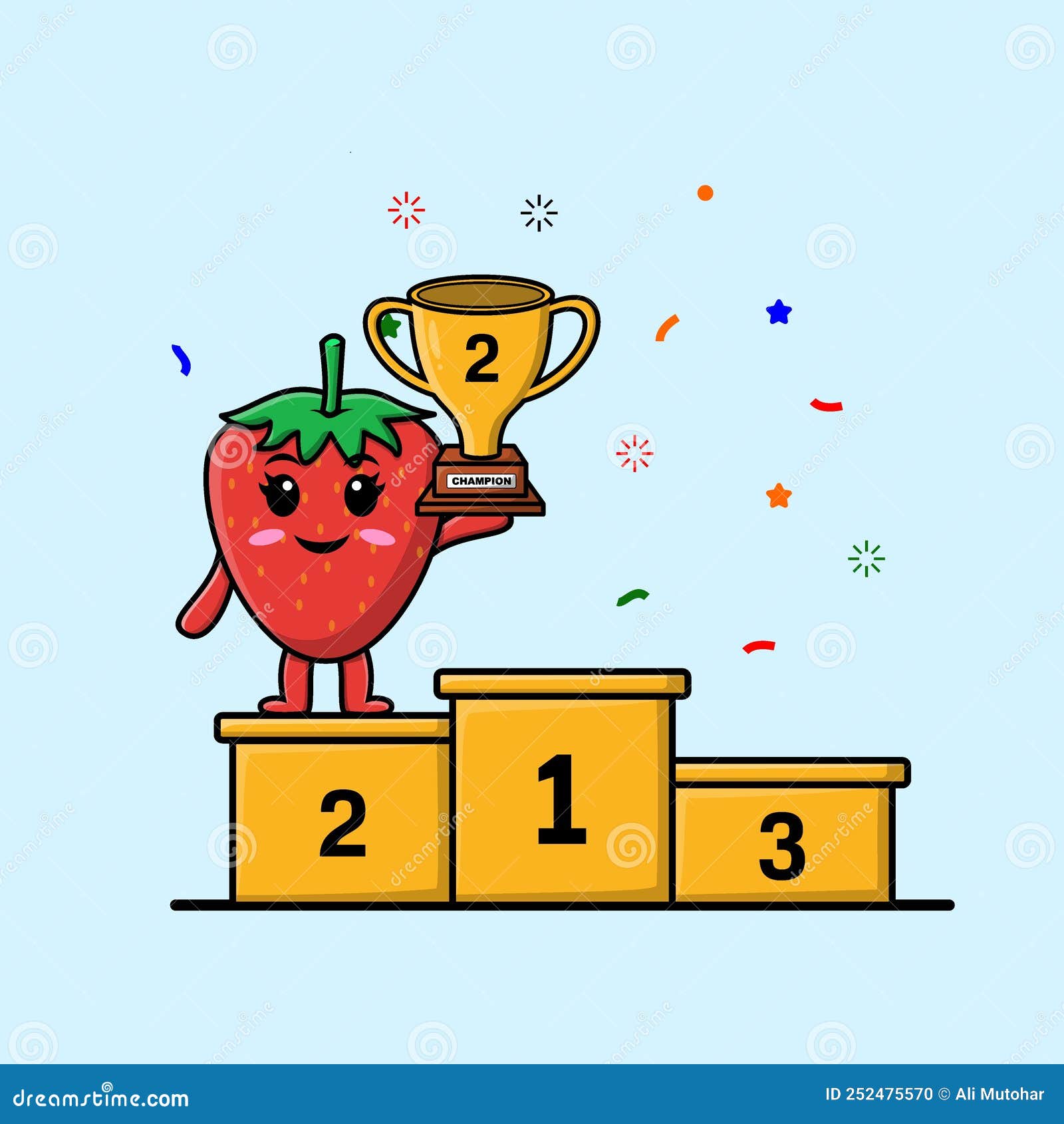 Cute Cartoon Strawberry As the Second Winner Stock Vector ...
