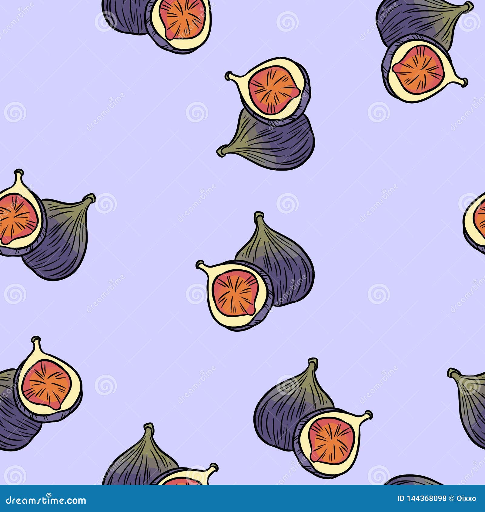 Cute Cartoon Style Figs Fruits Seamless Pattern Stock Vector ...