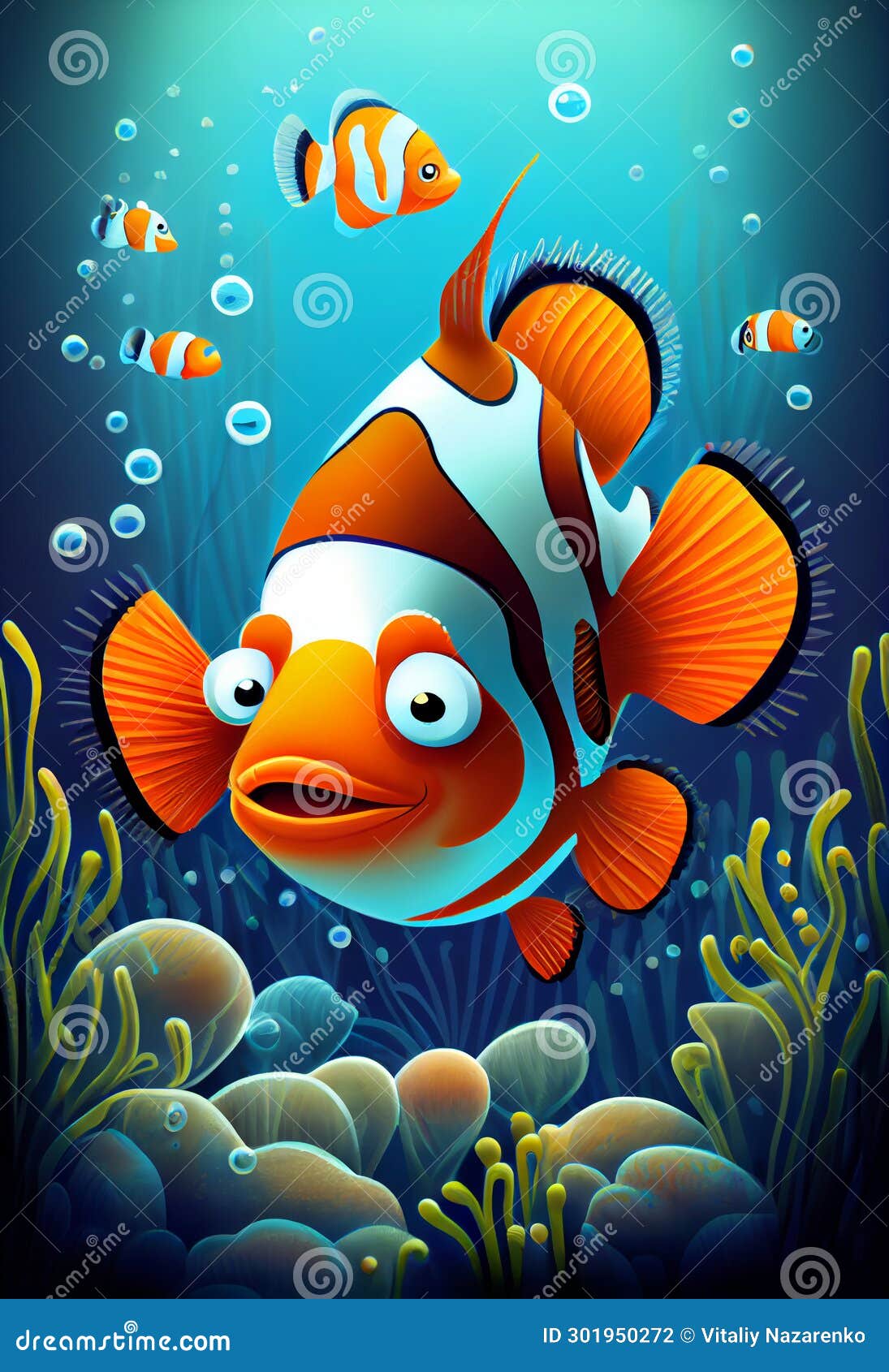 Cute Cartoon Style Fish Clown. AI Generated Stock Photo - Image of ...
