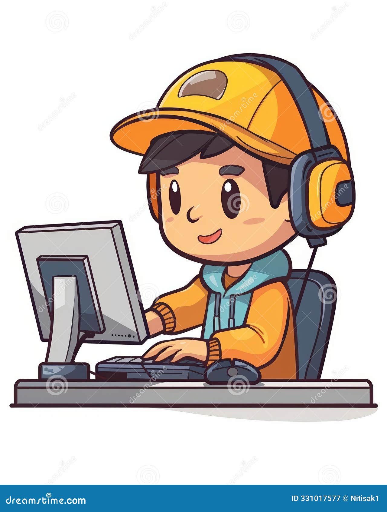 A Cute Cartoon Style OfA Closeup of a Machine Operator Using a Touch ...