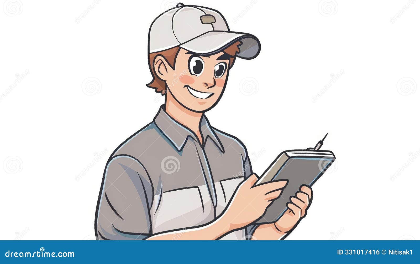 A Cute Cartoon Style OfA Closeup of a Quality Assurance Inspector Using ...
