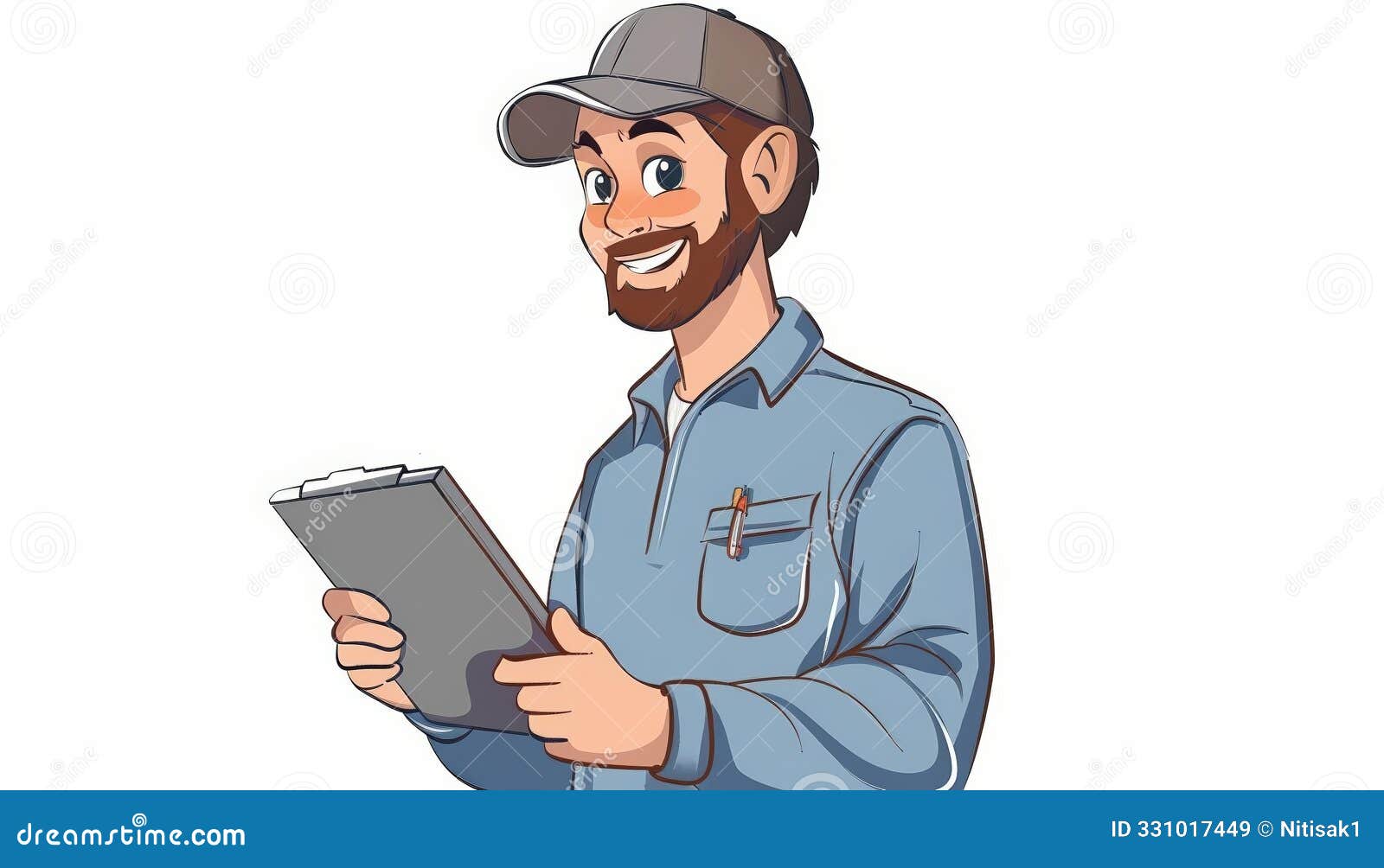 A Cute Cartoon Style OfA Closeup of a Quality Assurance Inspector Using ...