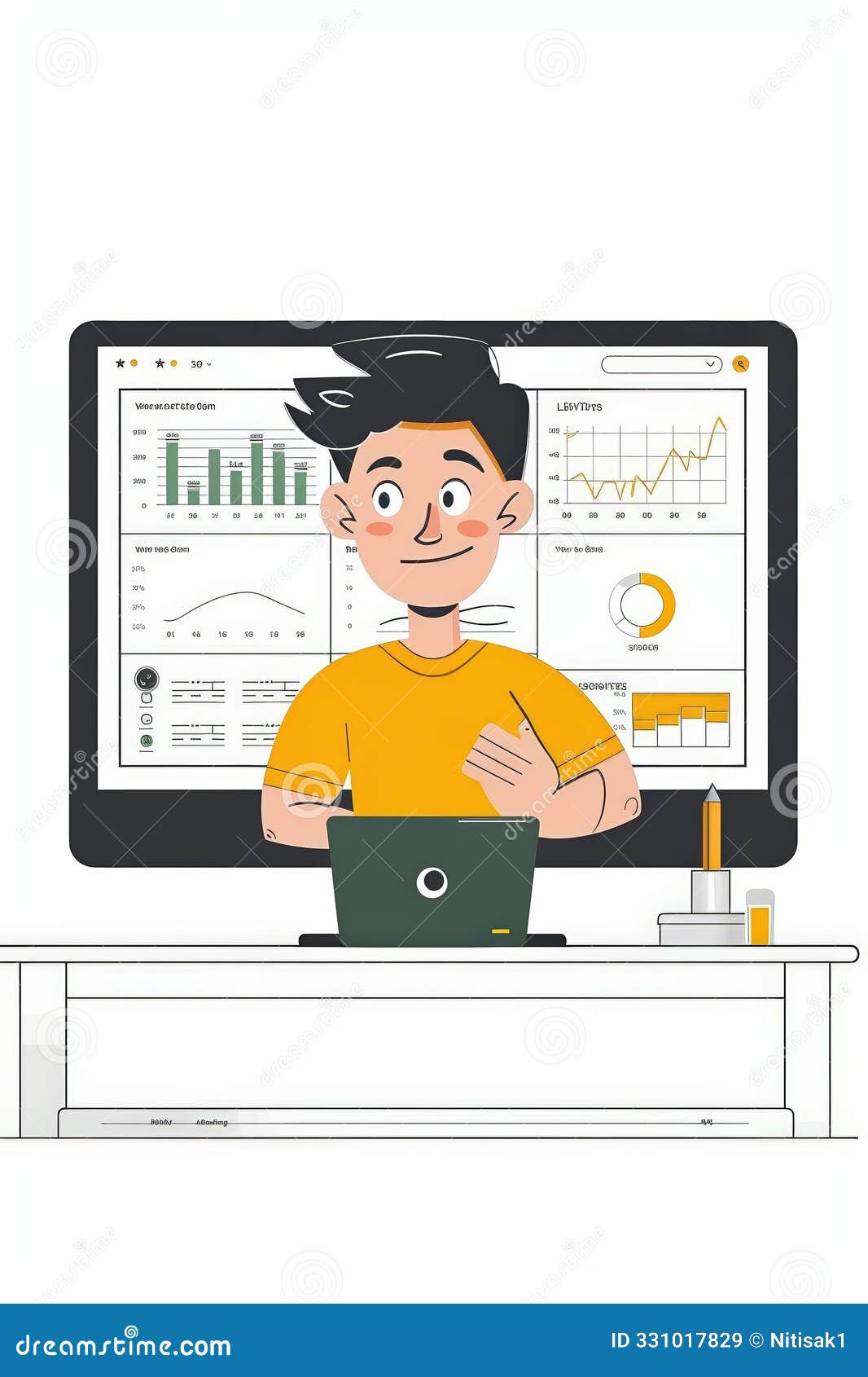A Cute Cartoon Style OfA Digital Dashboard Displaying Realtime Data ...