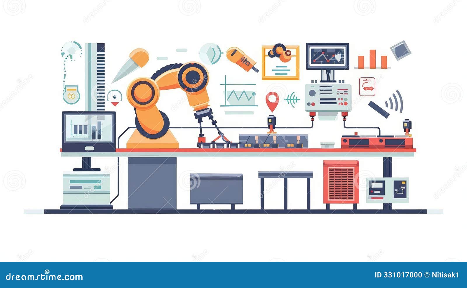 A Cute Cartoon Style OfA Hightech Manufacturing Process Controlled by ...