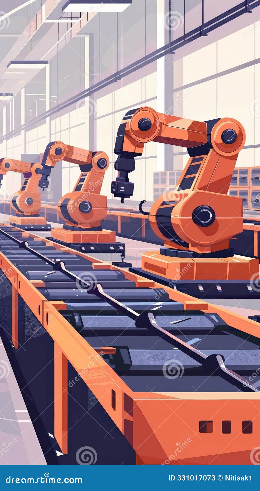 A Cute Cartoon Style OfA Hightech Production Process Monitored by AI ...