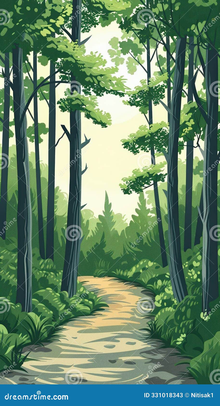 A Cute Cartoon Style OfA Peaceful Forest Path with Sunlight Filtering ...