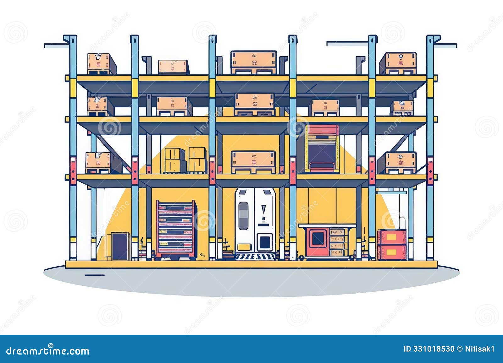 A Cute Cartoon Style OfA Smart Warehouse With Automated Storage And ...