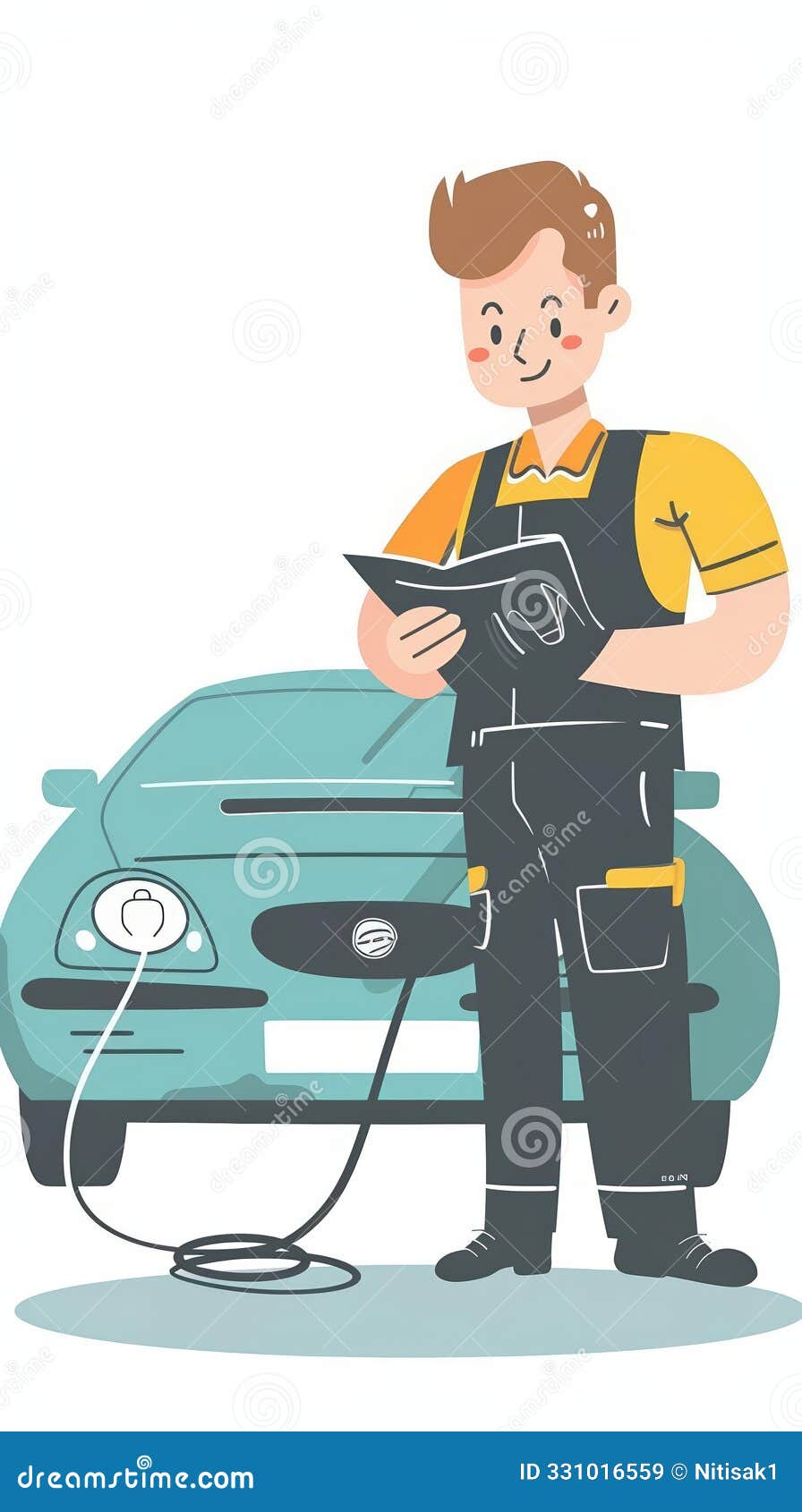 A Cute Cartoon Style OfA Technician Analyzing the Performance of an ...