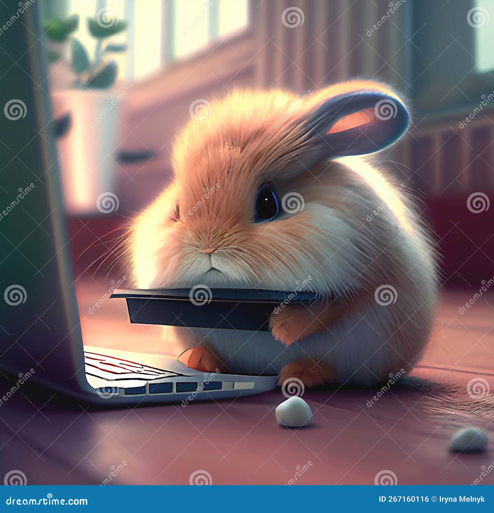 Cute Cartoon Style Rabbit Working on Computer Laptop Concept Made with ...