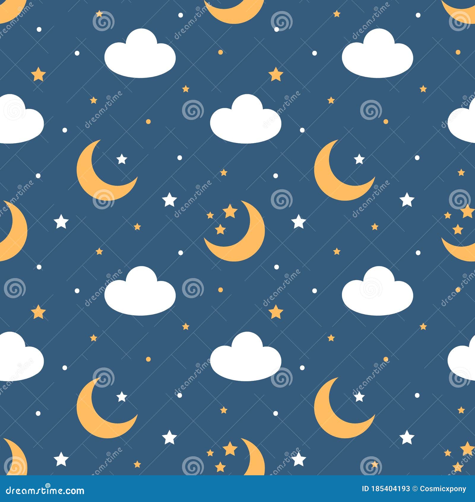 Cute Cartoon Style Seamless Pattern Background with Moon, Stars and ...