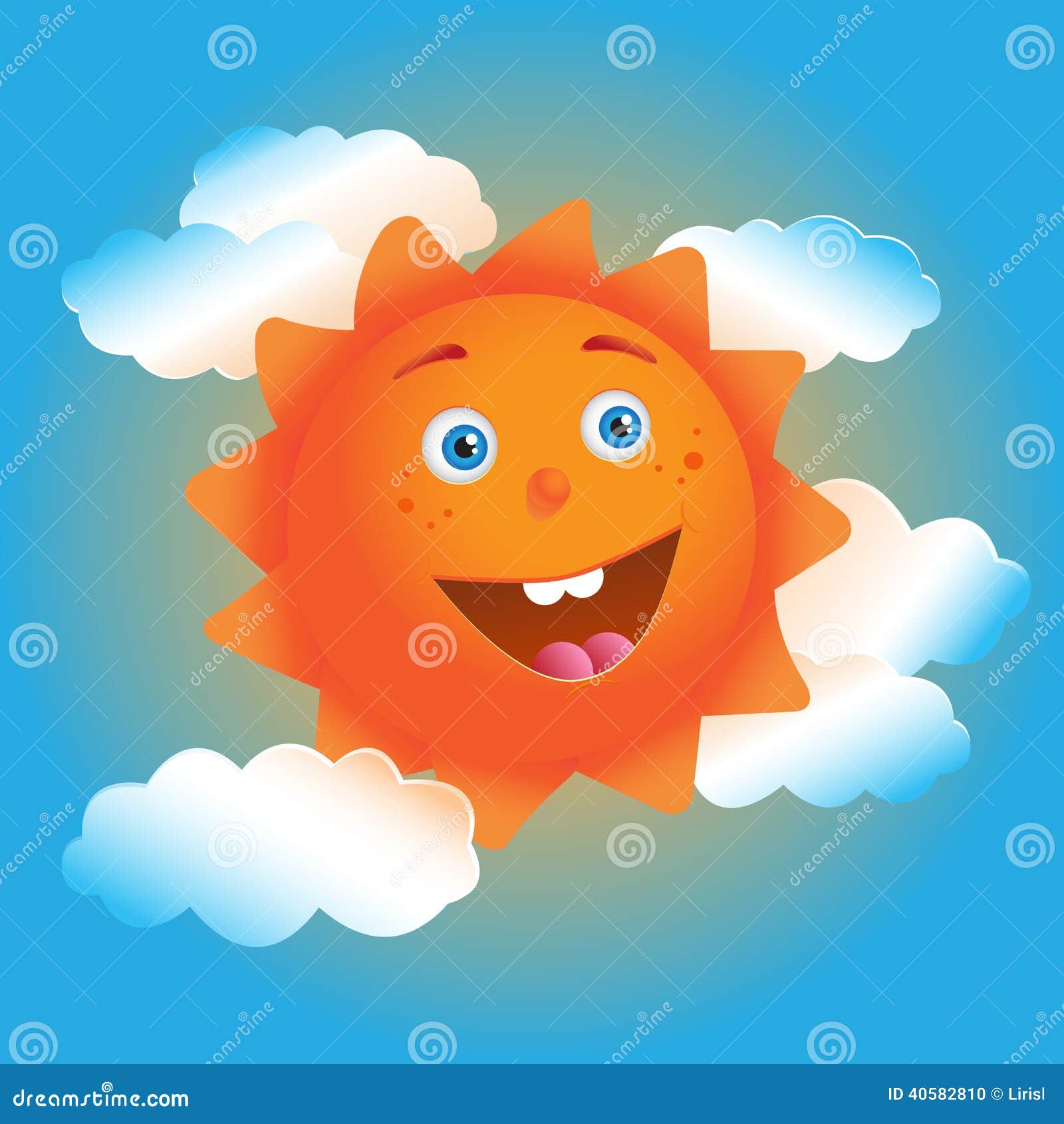 Cute Cartoon Sun in Blue Sky Stock Vector - Illustration of shine ...