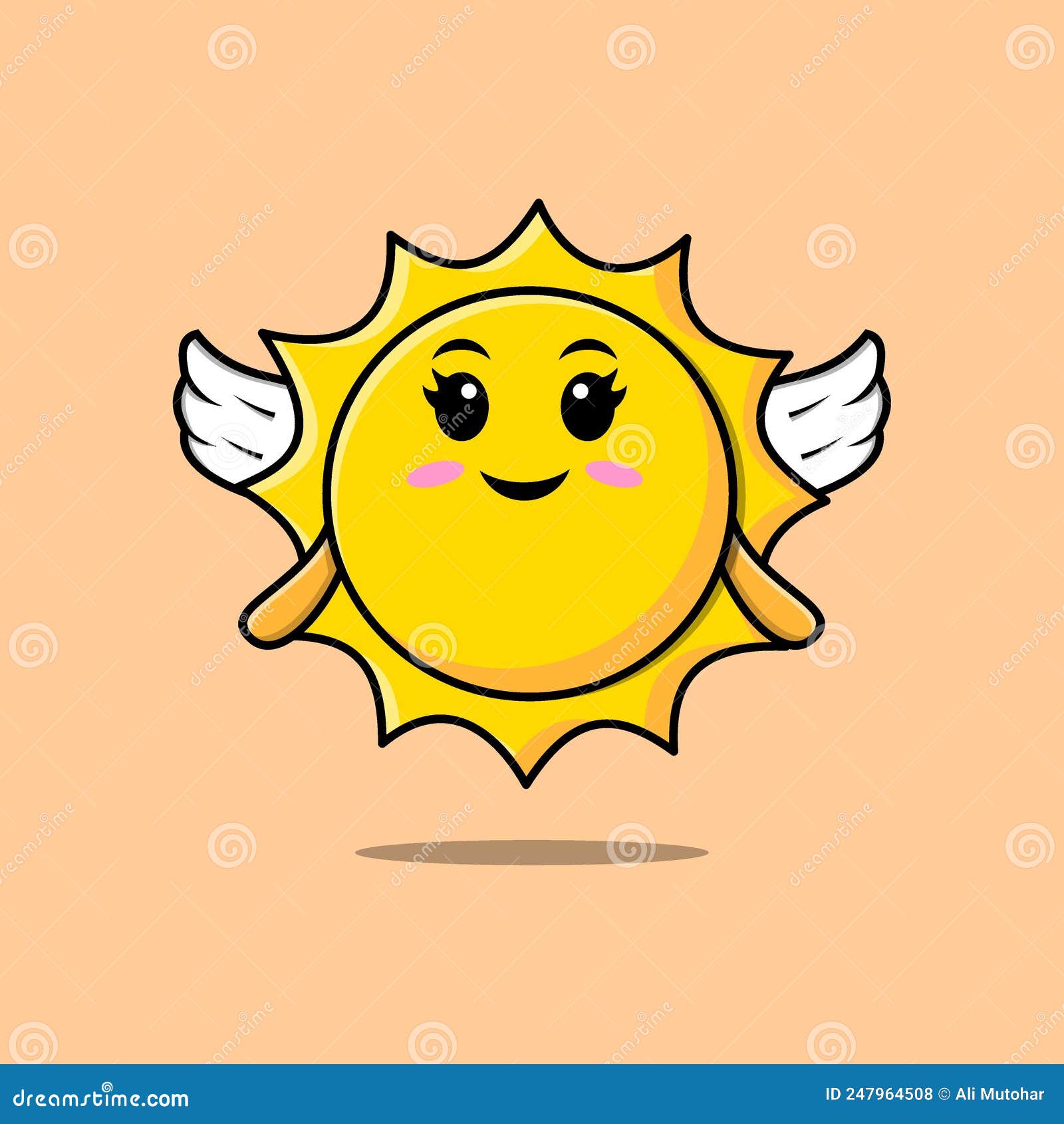 Cute Cartoon Sun Character in Flat Style Stock Vector - Illustration of ...