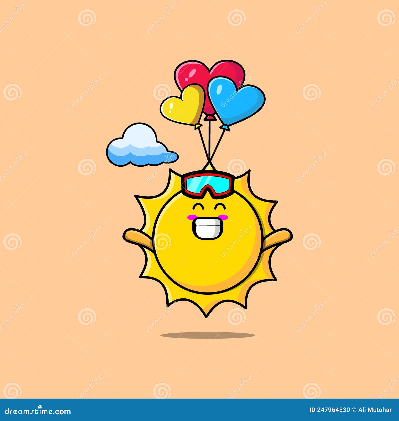 Cute Cartoon Sun Character in Flat Style Stock Vector - Illustration of ...