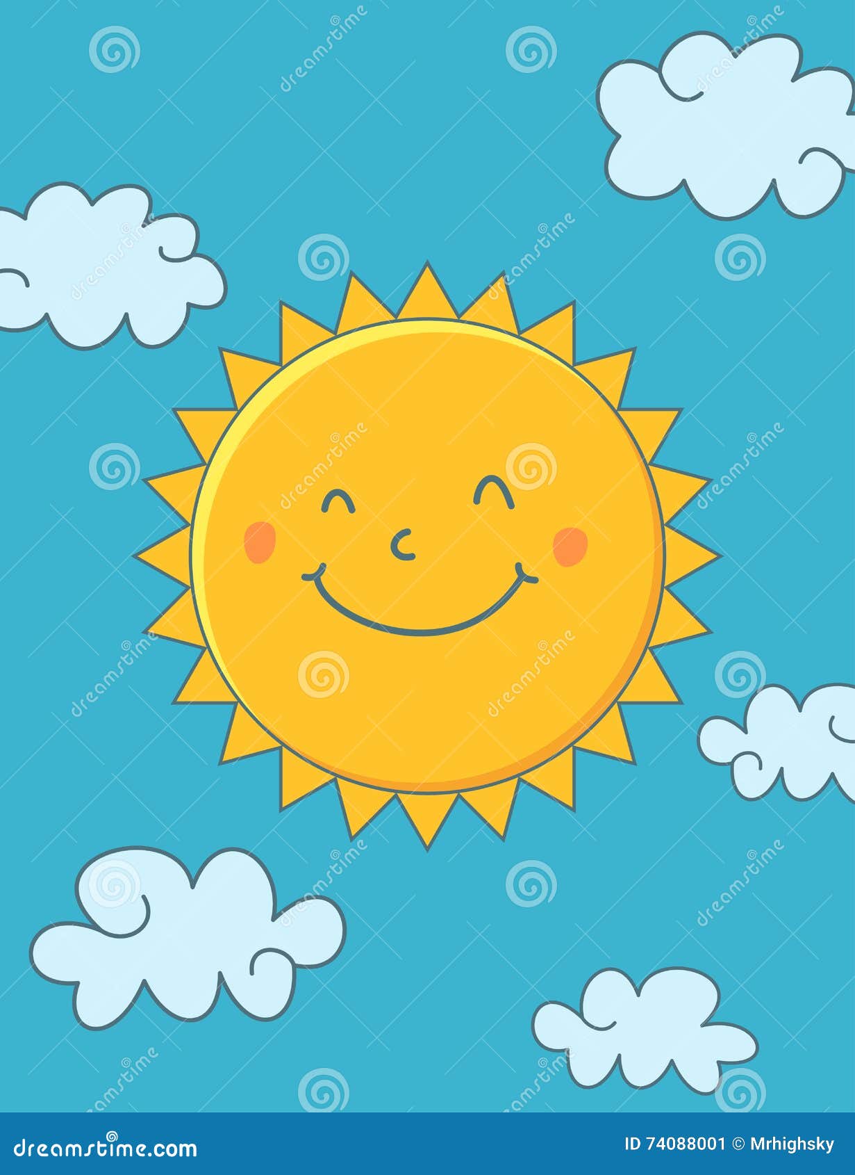 Cute Cartoon Sun and Clouds Stock Vector - Illustration of smiling ...
