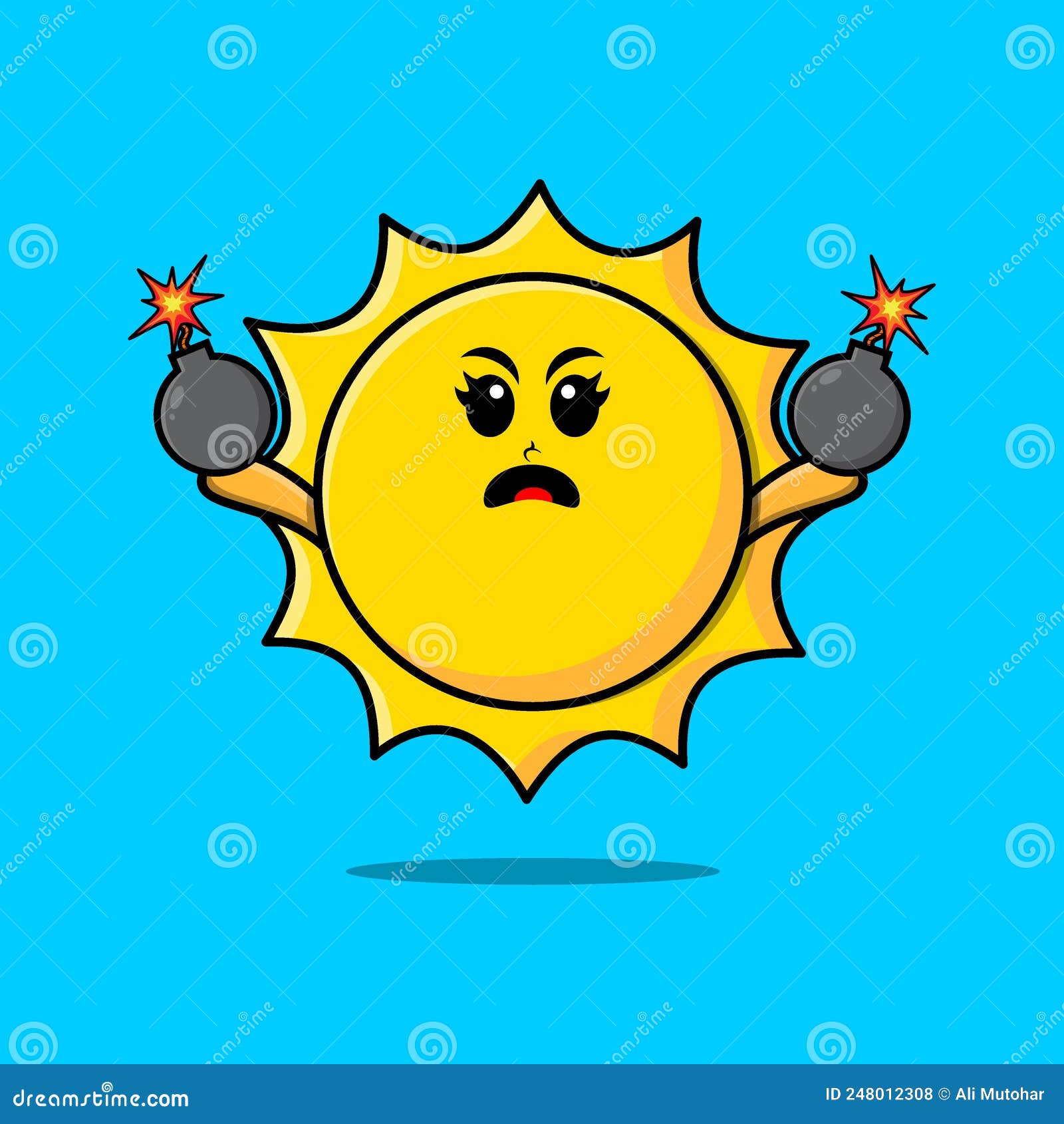 Cute Cartoon Sun Hold Bomb with Scared Expression Stock Vector ...