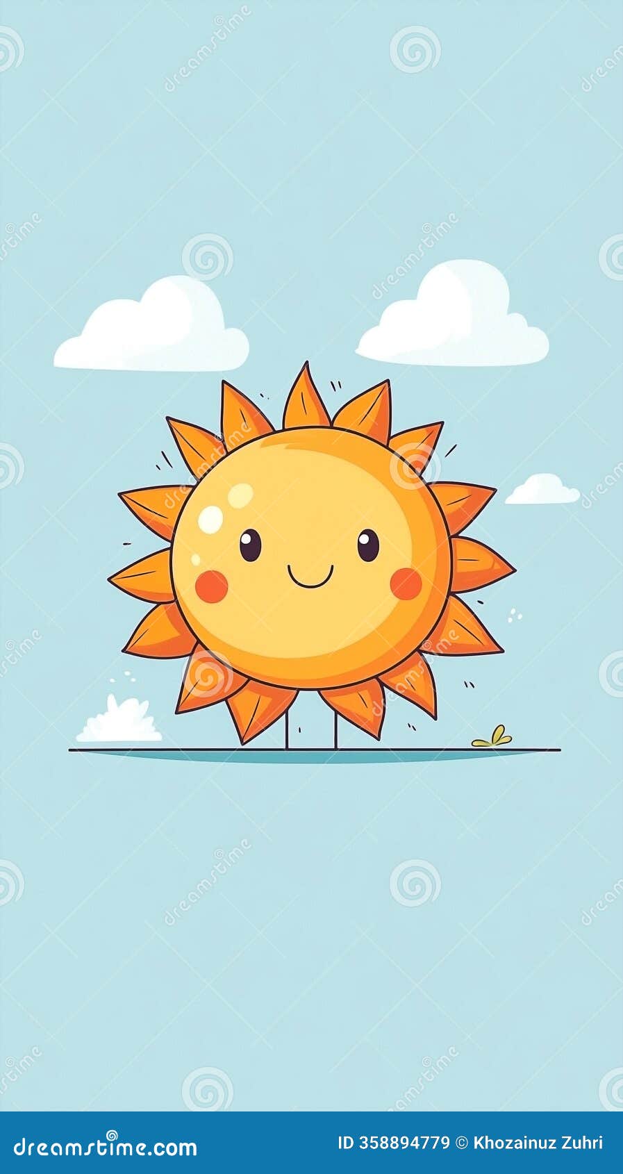A Cute Cartoon Sun with a Simple Flat Design Featuring Bold Lines and a ...