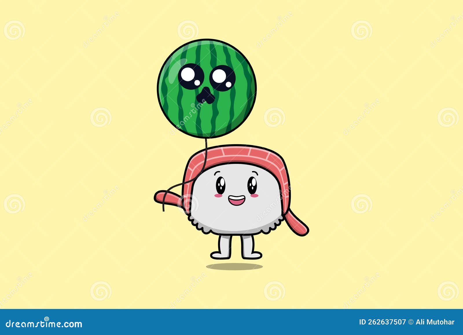 Cute Cartoon Sushi Float with Watermelon Balloon Stock Vector ...