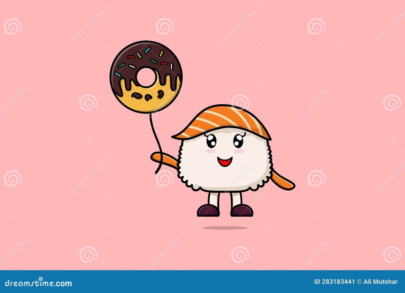 Cute Cartoon Sushi Floating with Balloon Cartoon Vector Illustration ...