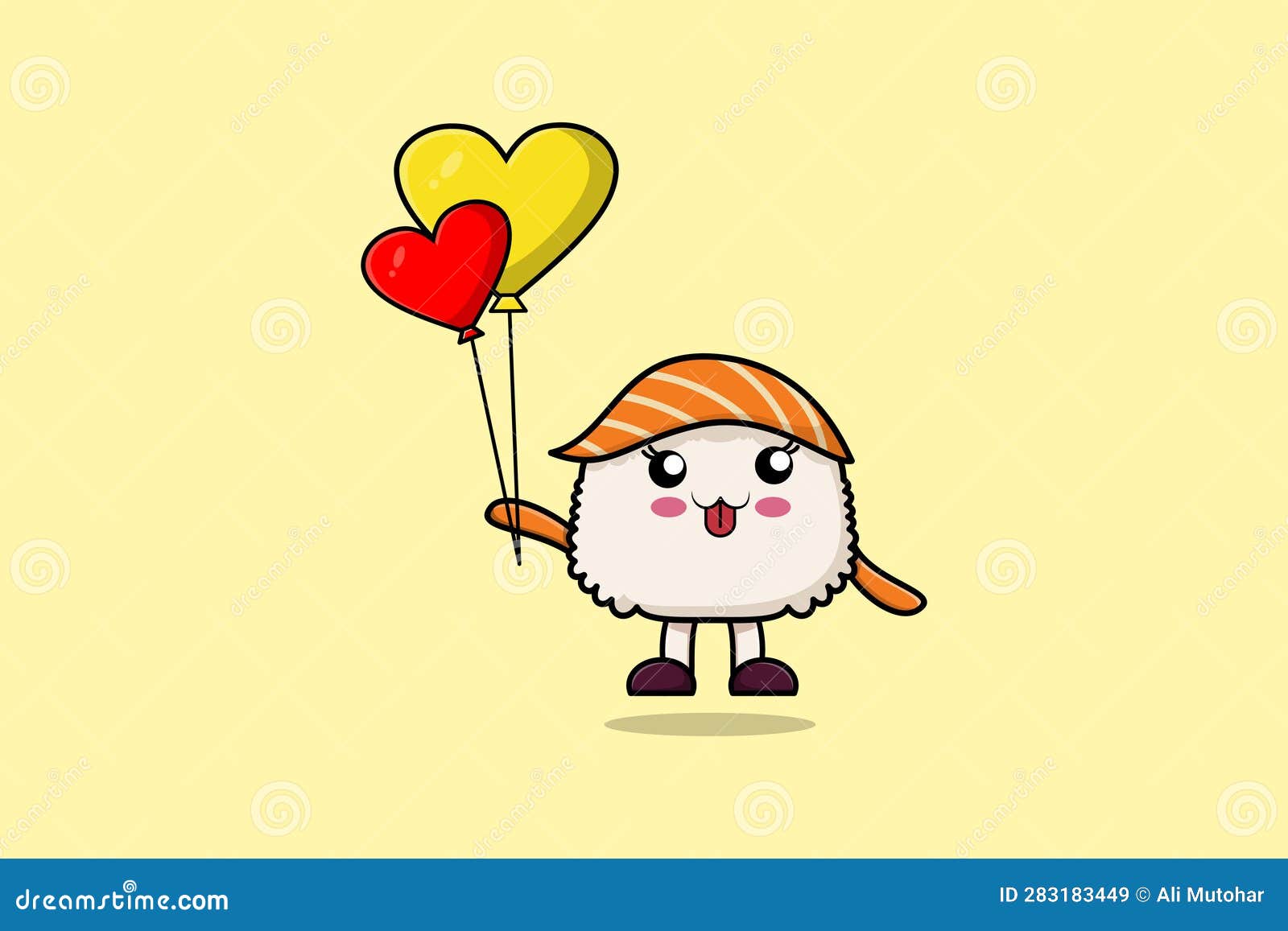 Cute Cartoon Sushi Floating with Balloon Cartoon Vector Illustration ...