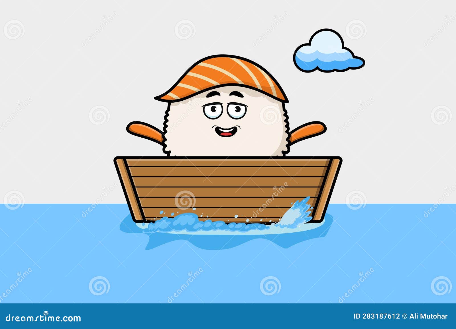 Cute Cartoon Sushi Get on Boat Stock Vector - Illustration of eating ...