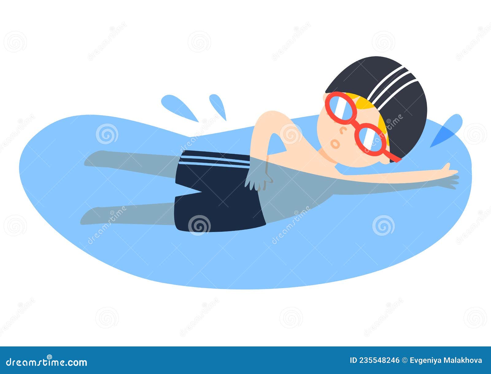 Cute Cartoon Swimming Boy in Water Stock Vector - Illustration of child ...