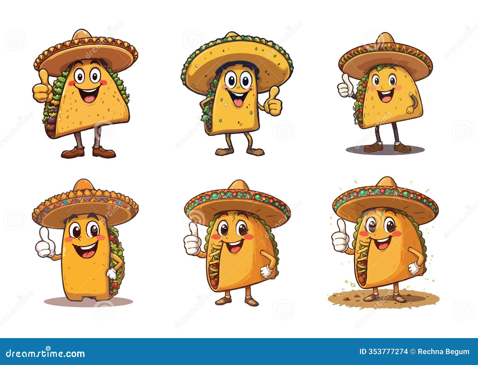 Cute Cartoon Taco Characters in Different Poses Stock Vector ...