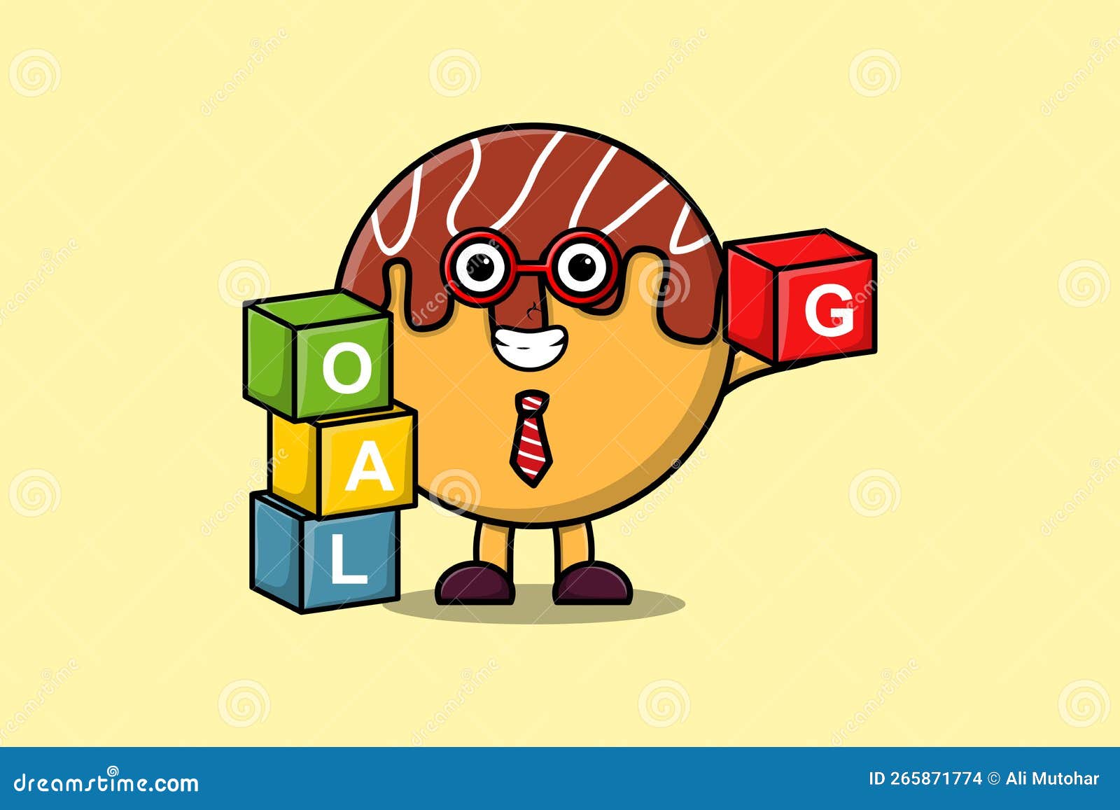 Cute Cartoon Takoyaki Businessman Stack Goal Box Stock Vector ...