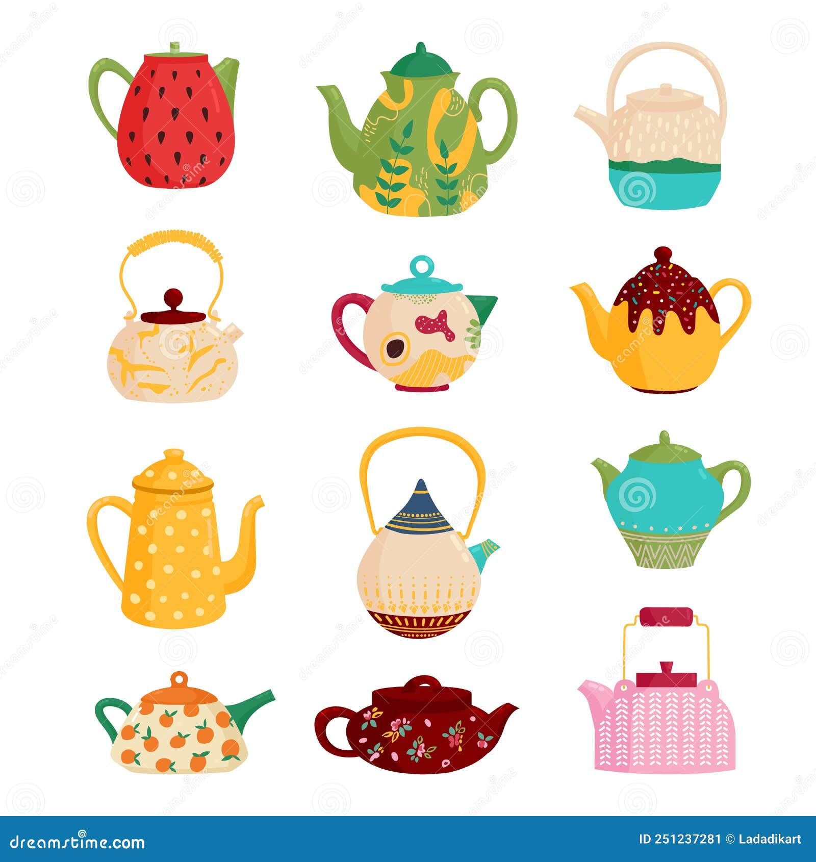 Cute Cartoon Teapots. Isolated Teapot Collection, Pitcher for Tea Stock ...