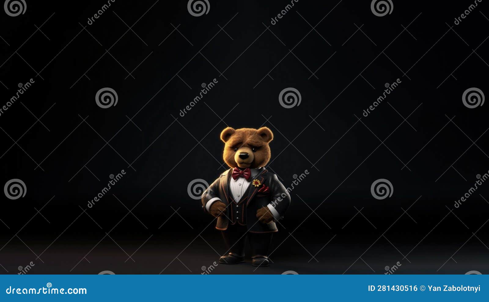A Cute Cartoon Teddy Bear in Suit Character Designs Black Background ...
