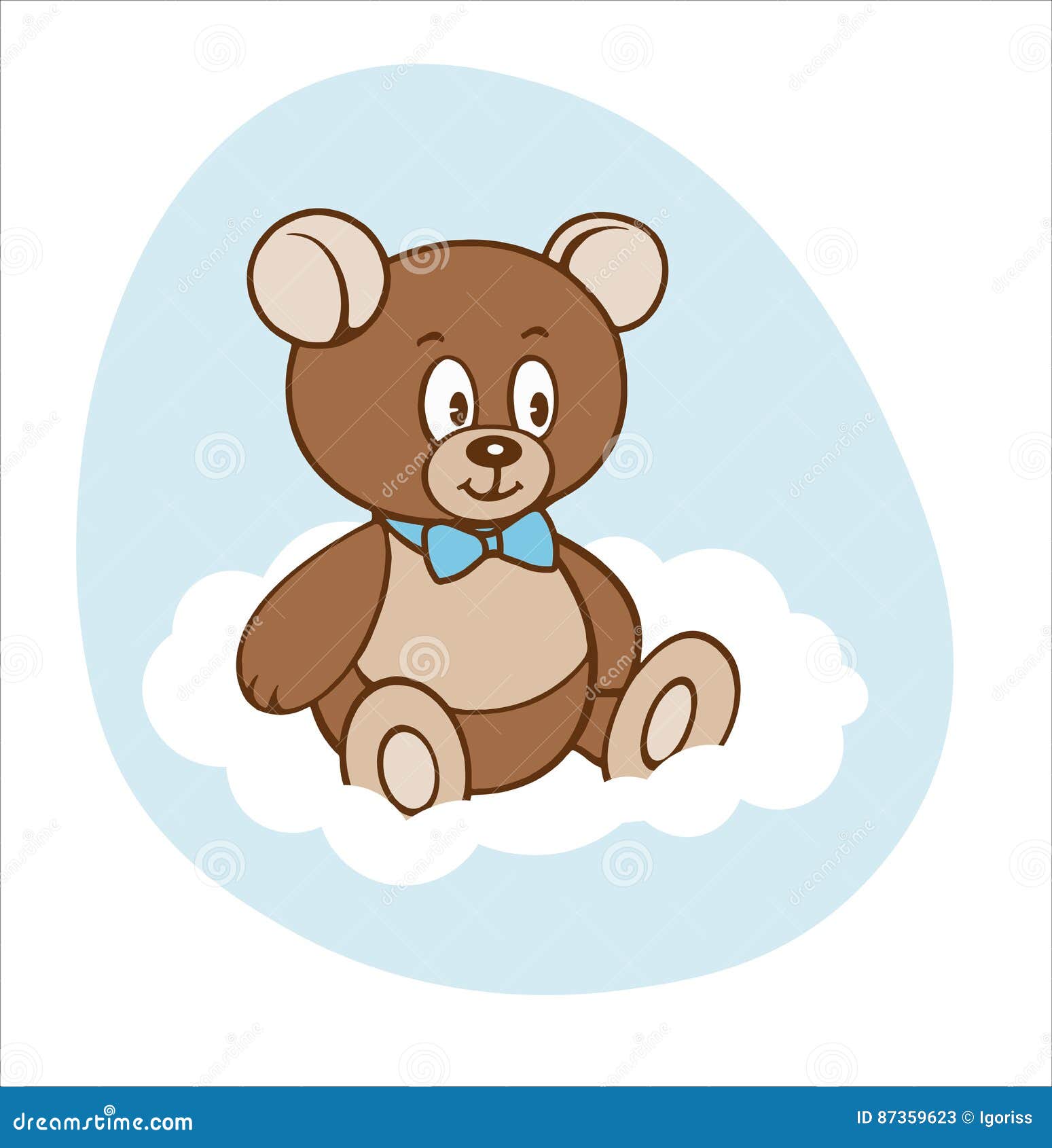 Cute Cartoon Teddy Boy Bear on White Cloud Stock Vector - Illustration ...
